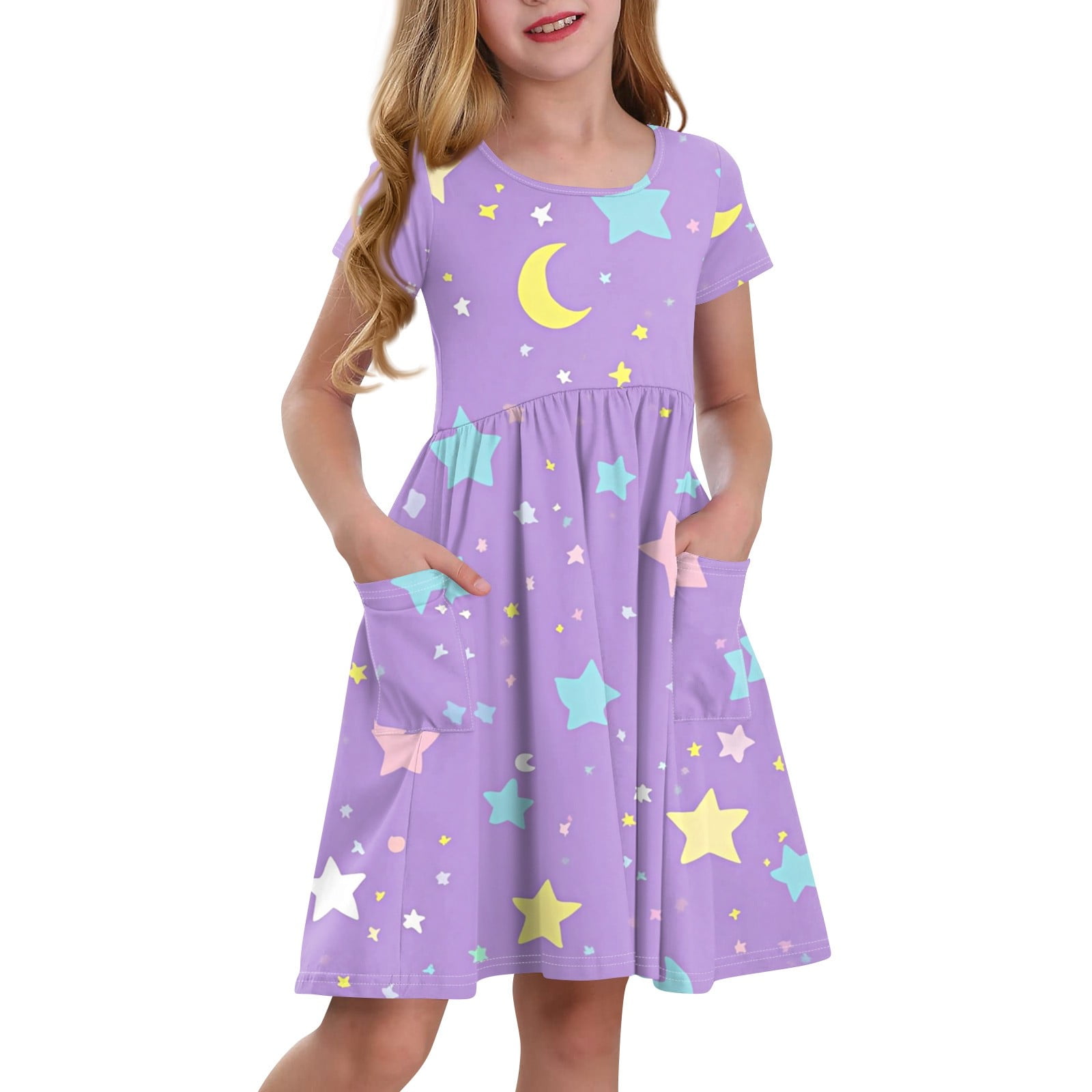 Mlqidk Dress Girls Size 10-12 Twirl Cute floral print Short Sleeve ...