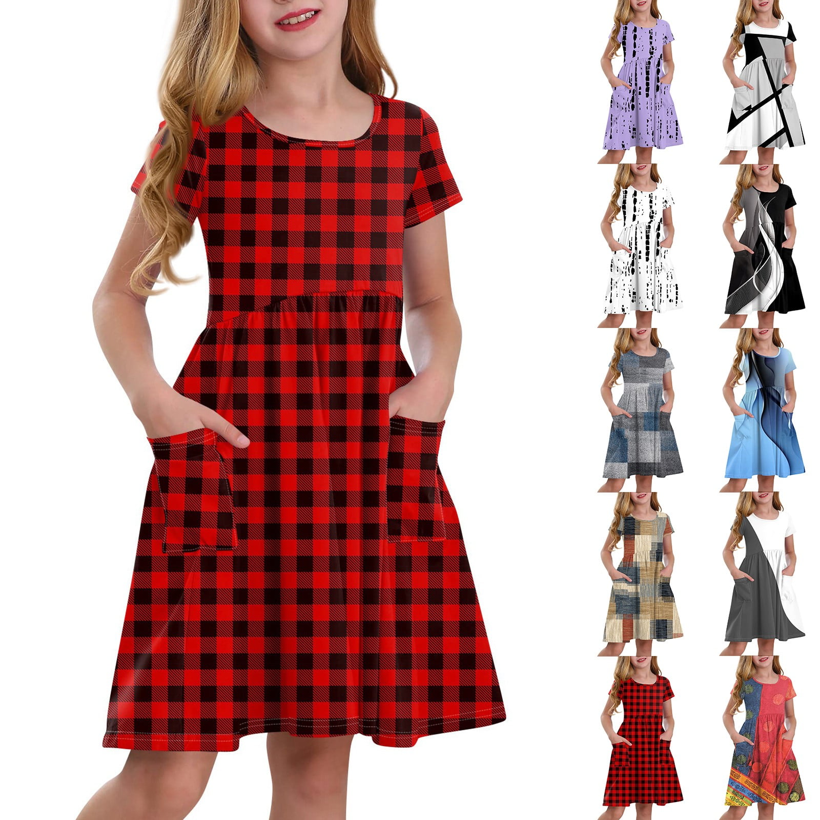 Mlqidk Dresses for Girls Size 10-12 Beach floral print Short Sleeve ...