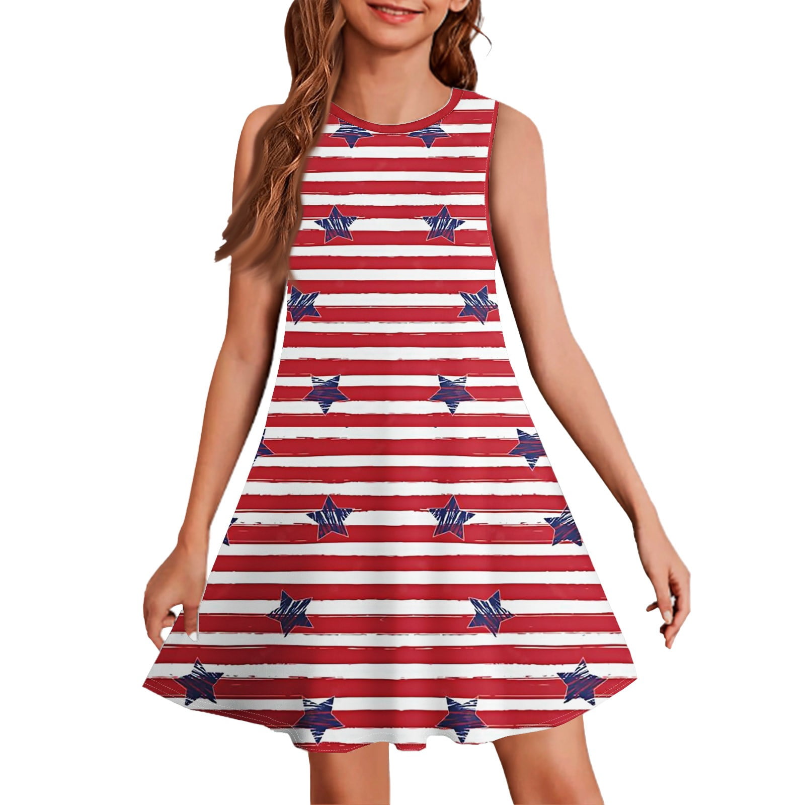 Mlqidk Dress for Girls 10-12 Size American Flag Patriotic Girls ...