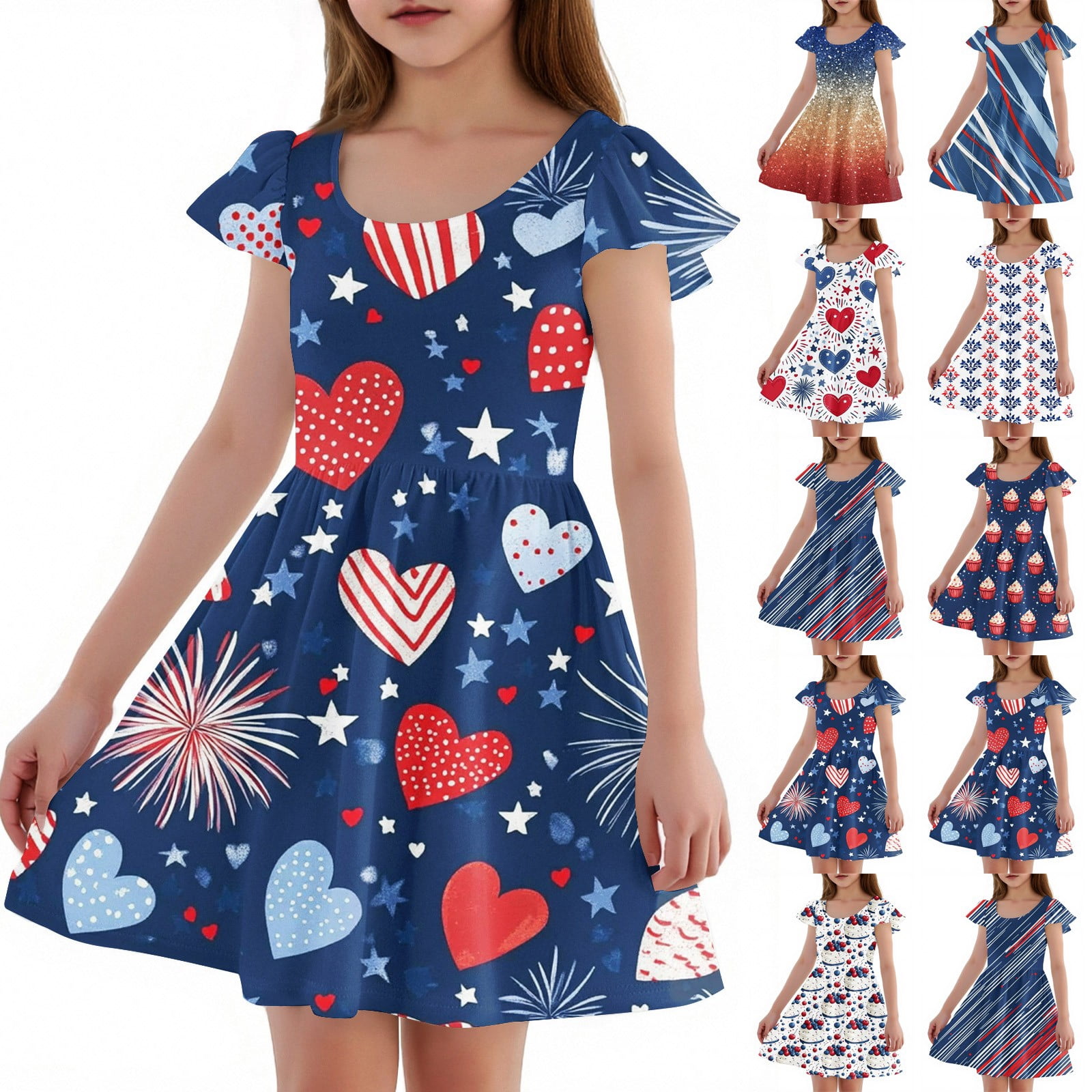Mlqidk Girls' Dresses 10-12 Size American Flag Patriotic Twirly Midi ...