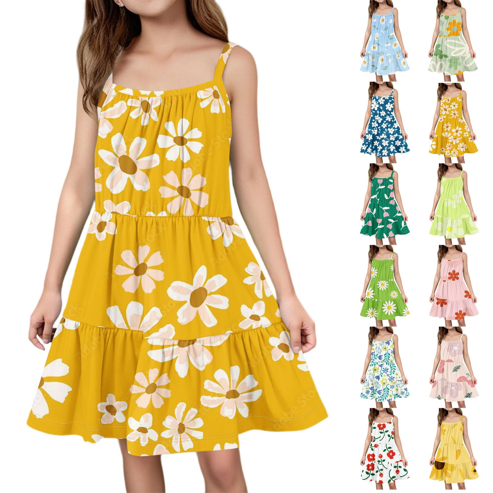 Mlqidk Girls Dresses Size 10-12 Beach Ruffle Square Neck Sleeveless ...