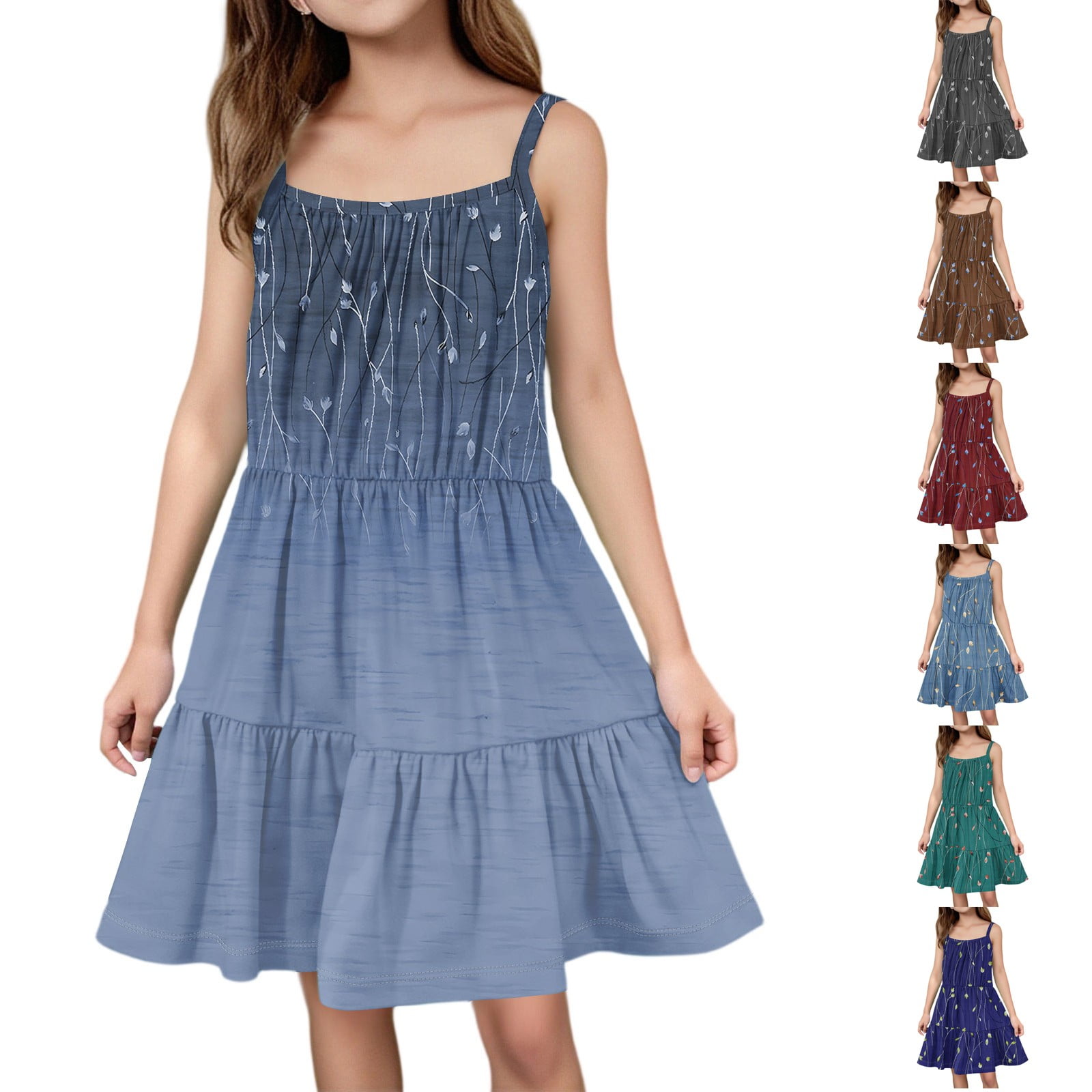 Mlqidk Girls Dresses Size 10-12 Cute Ruffle Floral Print Sleeveless ...