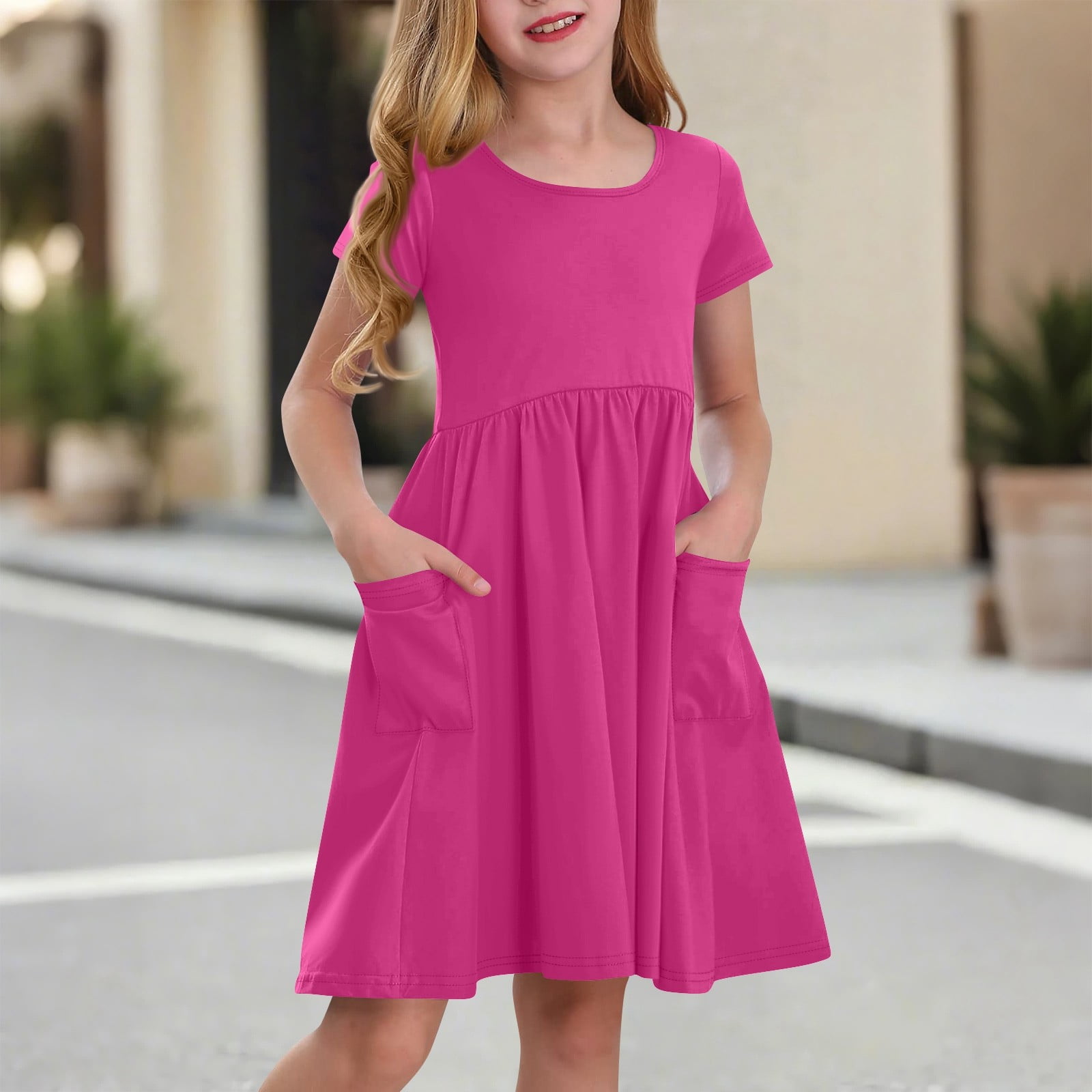 Mlqidk Girls Dresses Size 10-12 Twirl Cute solid color Short Sleeve ...
