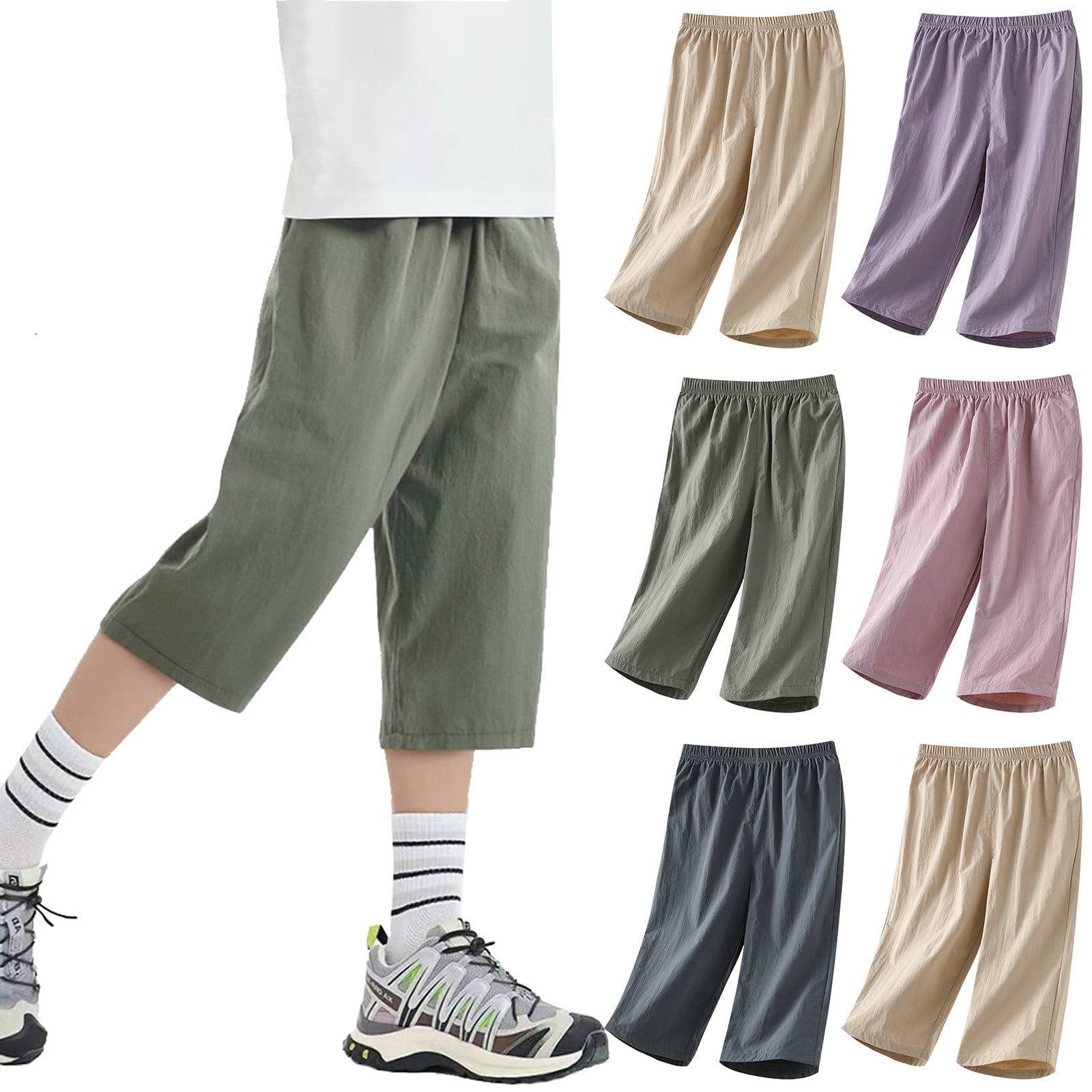 Mlqidk Girls Shorts Size 10-12 Summer Beach Solid colour Knee Length ...