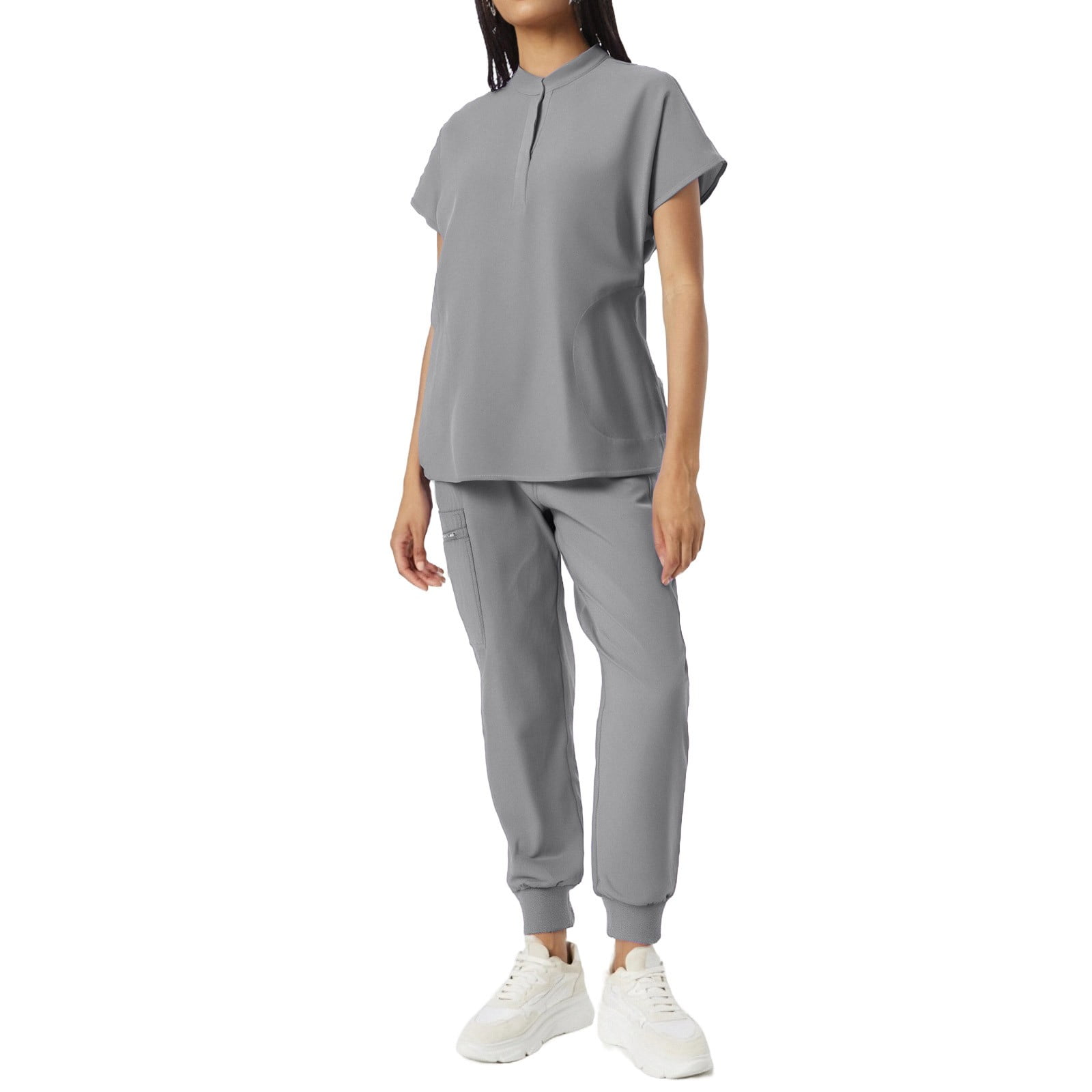 Mlqidk Gray Scrubs Sets for Women Crew Neck Top & Jogger Pant with ...
