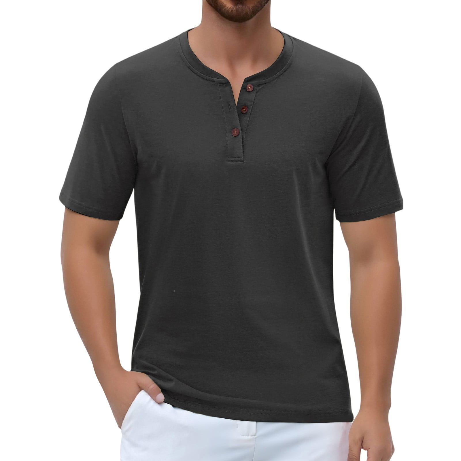 Mlqidk Henley Shirts for Men Fashion Short Sleeve Crew Neck Comfy ...