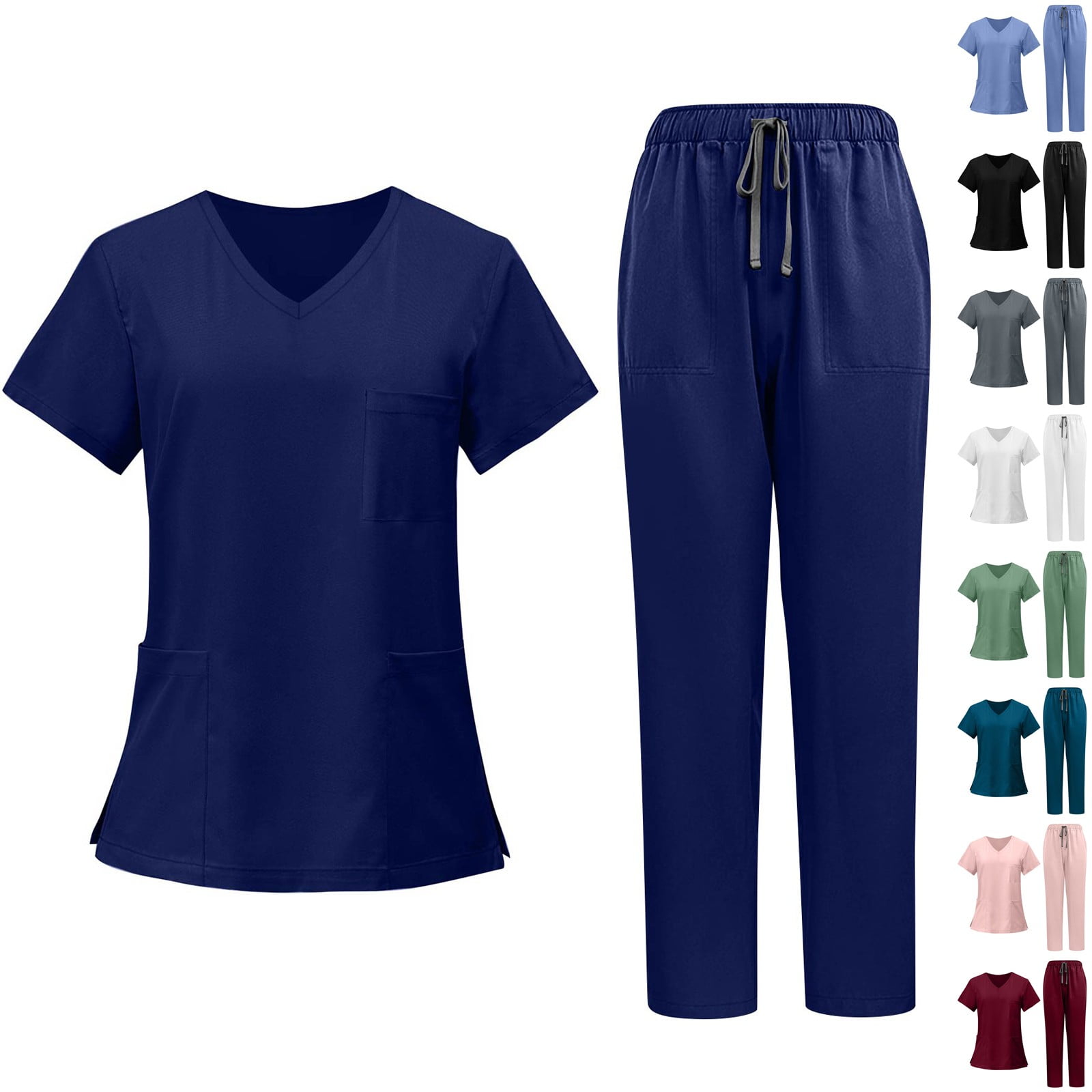 Mlqidk Jogger Scrubs for Women Plus Size Scrubs Stretchy V-Neck Scrub ...