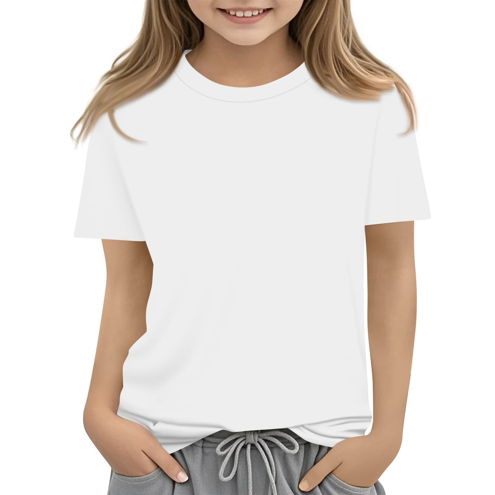 Mlqidk Kids Size 10-12 Plain Shirt Teen Girls White Basic Shirts Short ...