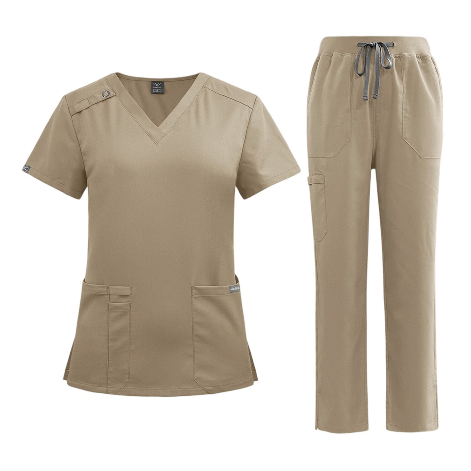 Mlqidk Light Brown Scrubs Sets for Women Plus Size Medical Uniforms ...