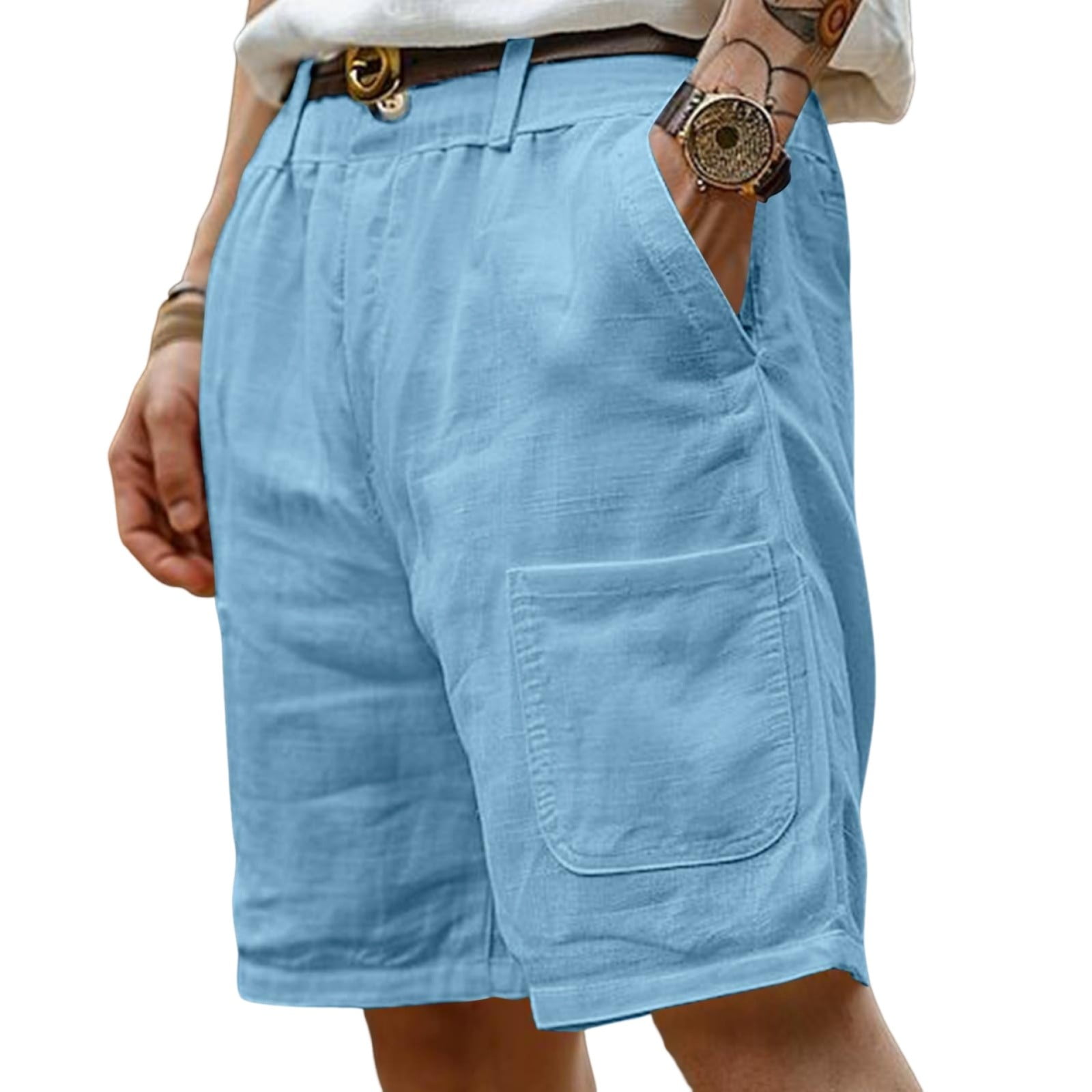 Mlqidk Linen Shorts for Men Casual Breathable Drawstring Waist Shorts ...