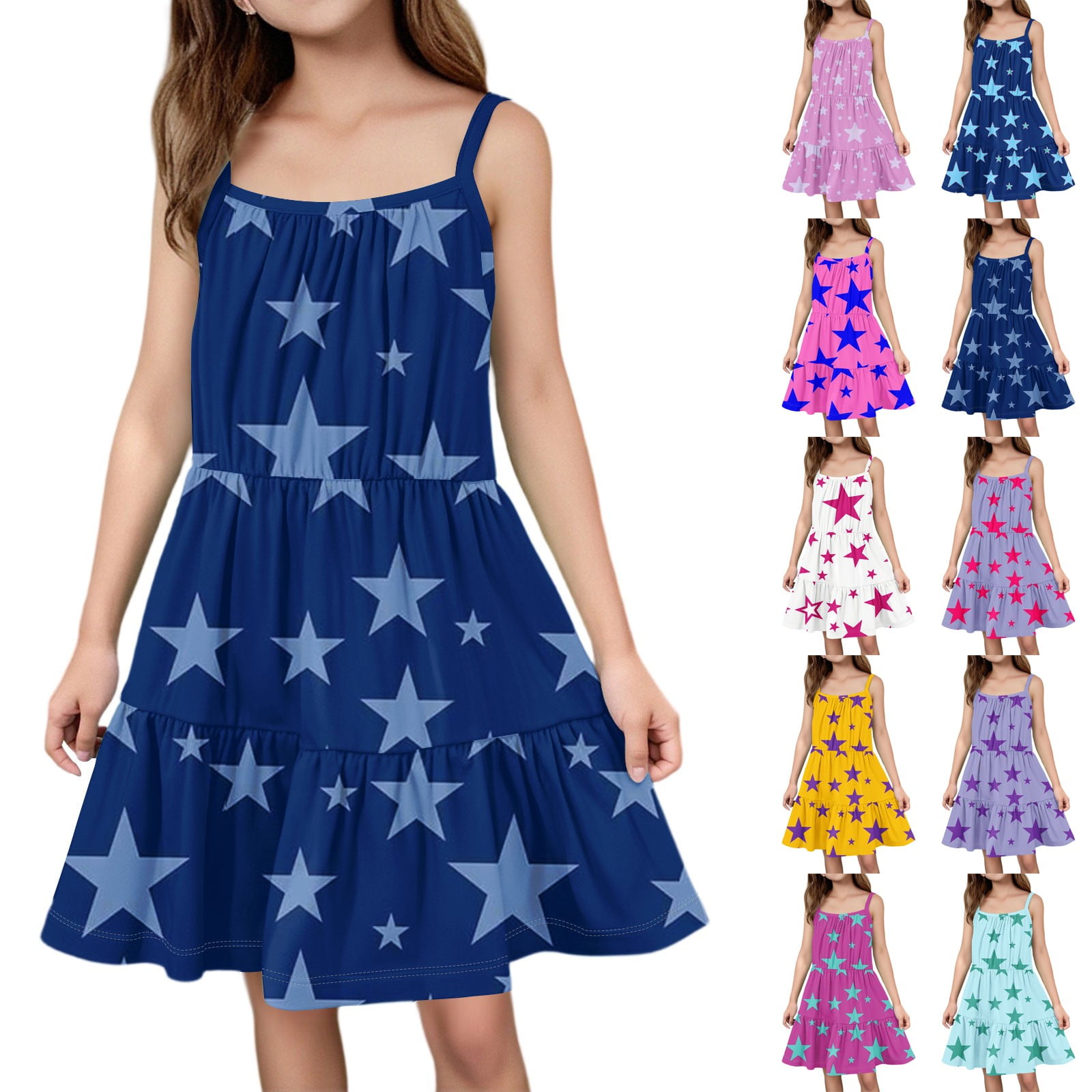 Mlqidk Little Girls Dresses Size 10-12 Beach Ruffle Star Sleeveless ...