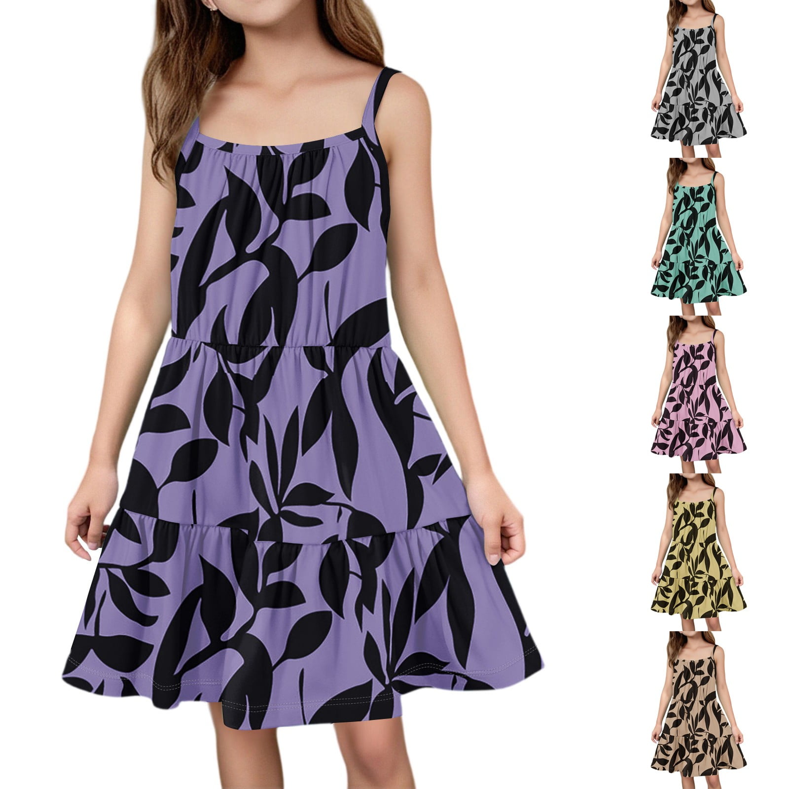 Mlqidk Little Girls Dresses Size 10-12 Cute Ruffle Floral Print ...