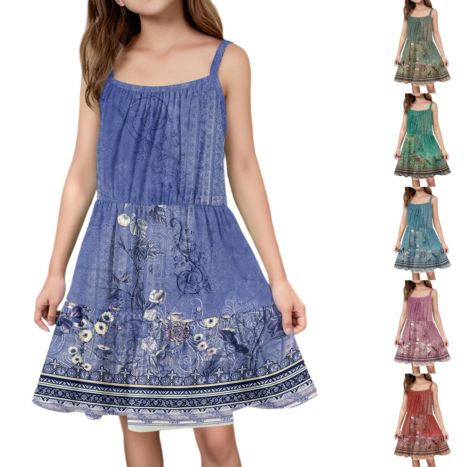 Mlqidk Little Girls Dresses Size 10-12 Cute Ruffle Floral Print ...