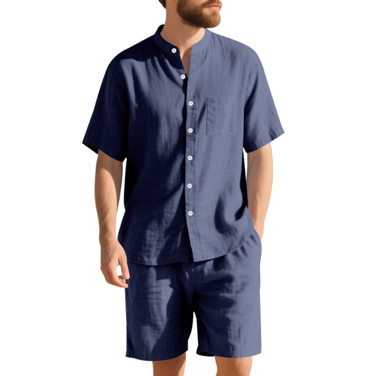 Mlqidk Men Linen Sets Outfits 2 Piece Casual Short Sleeve Button Down ...