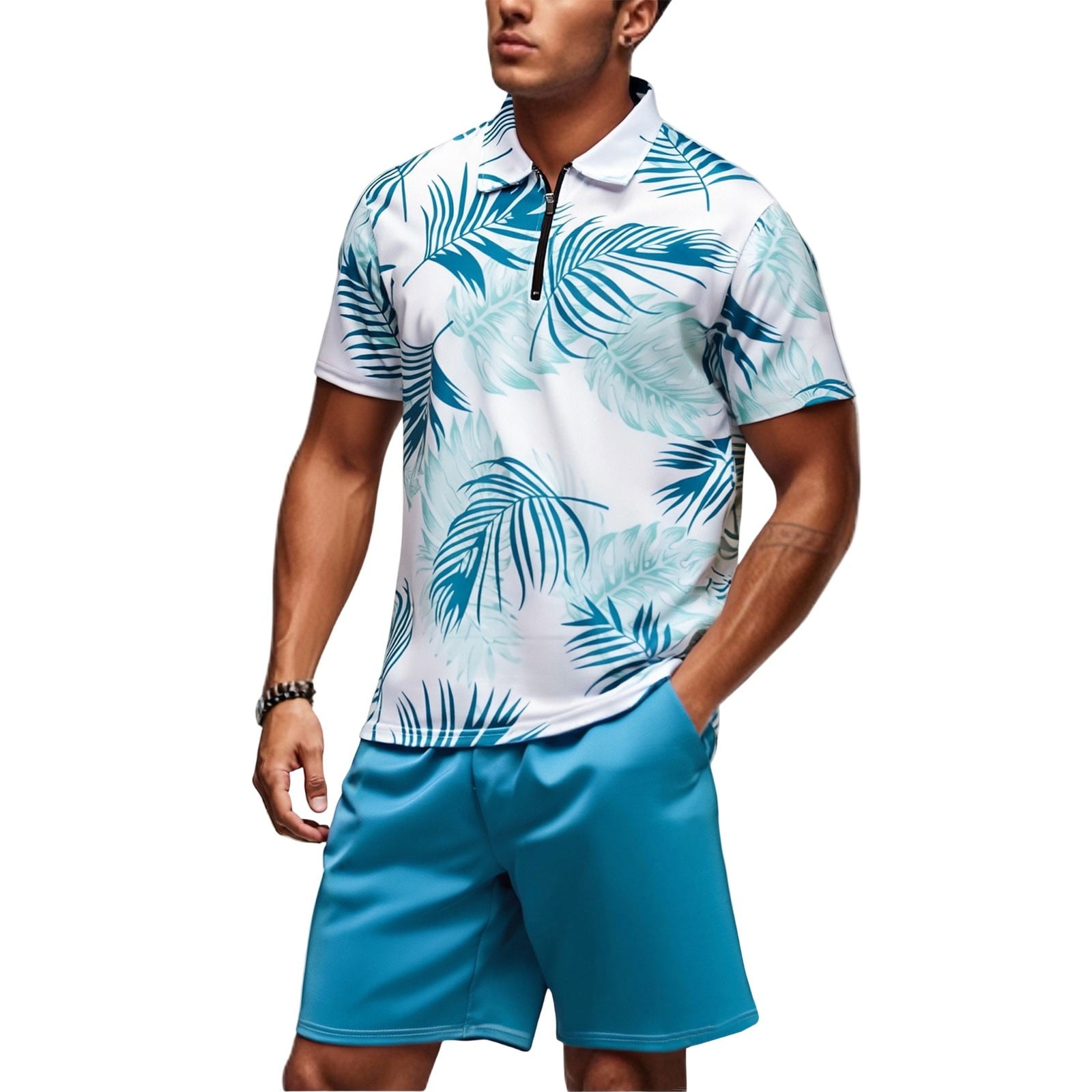 Mlqidk Men's Hawaiian Matching Set Loose Short Sleeve Button Down ...