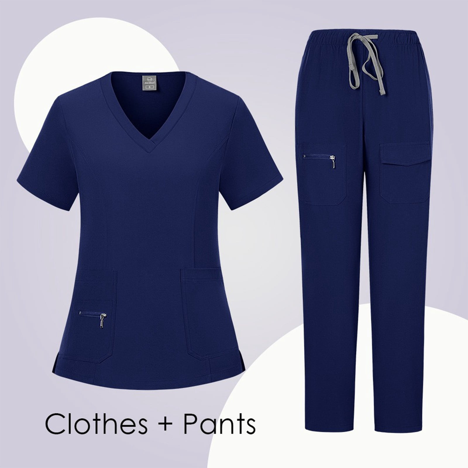 Mlqidk Navy Scrubs Sets for Women Plus Size Medical Uniforms Stretchy V ...