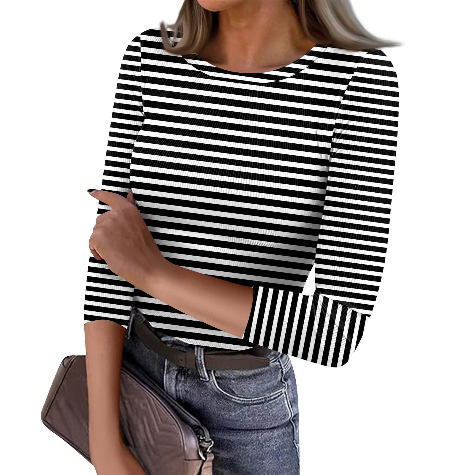 Mlqidk Night Out Tops for Women Casual 3/4 Sleeve Tight Tops Fashion ...