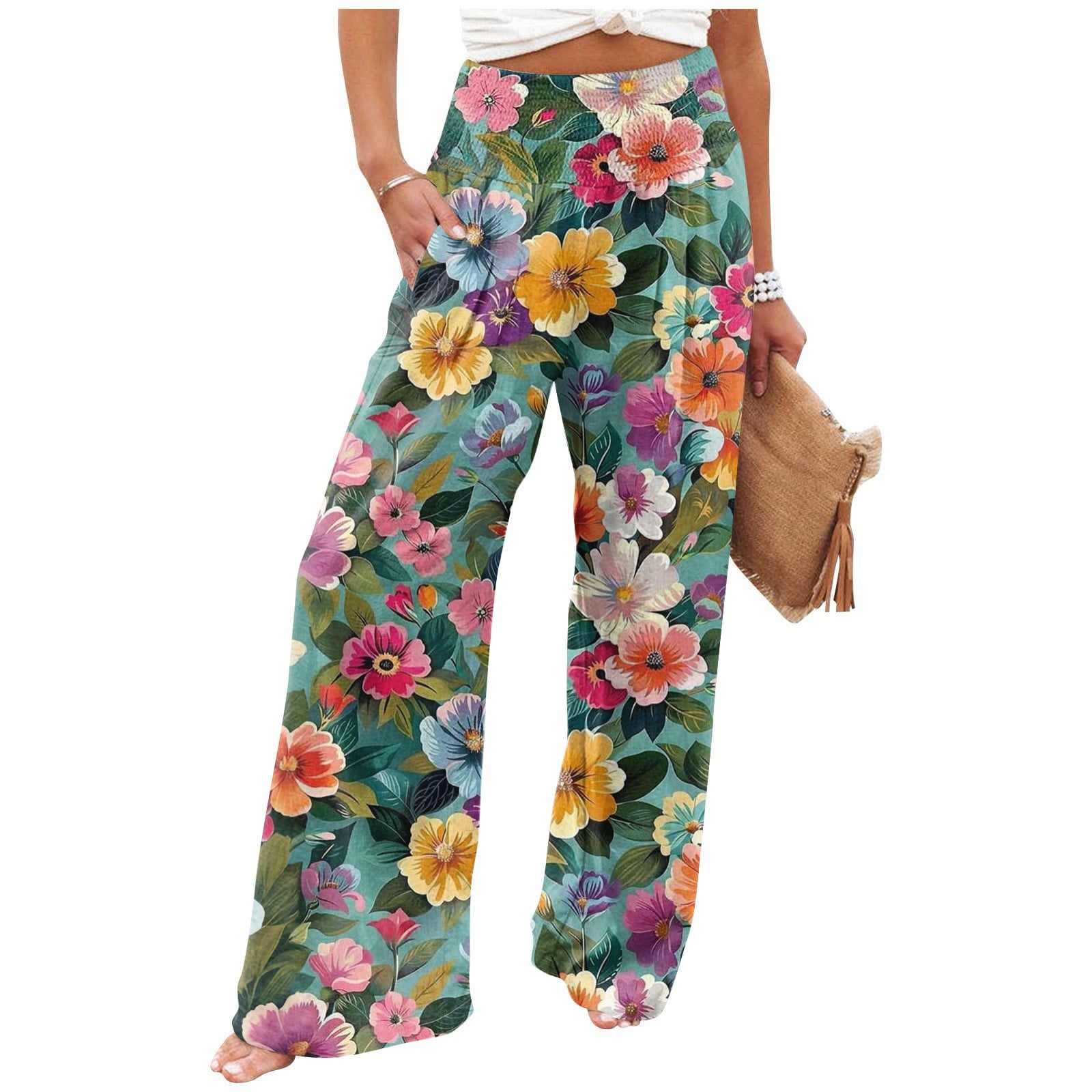 Dwralegc Palazzo Pants for Women Casual High Waisted Beach Pants Dressy ...