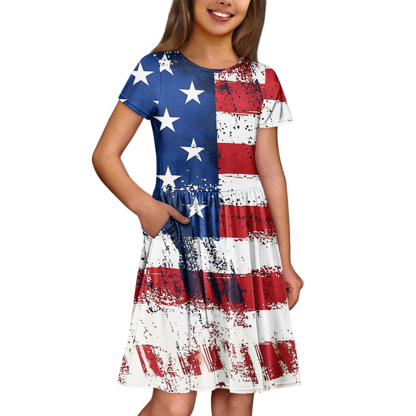 Mlqidk American Flag Dresses Girl 4th Of July American Flag a Line Midi ...
