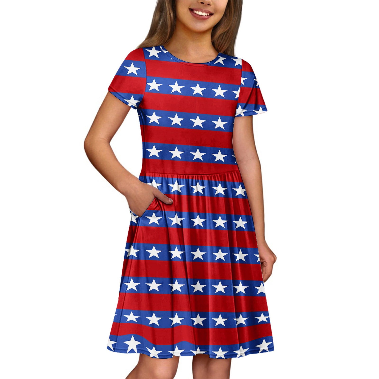 Mlqidk American Flag Dresses Girl 4th Of July Patriotic a Line Midi ...