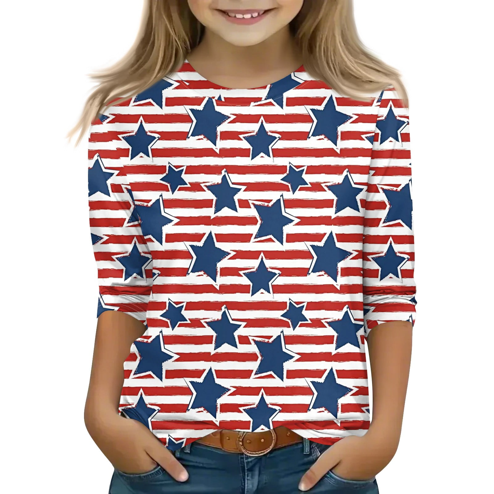 Mlqidk Patriotic Shirts for Girls 10-12 3/4 Sleeve 4th Of July American ...