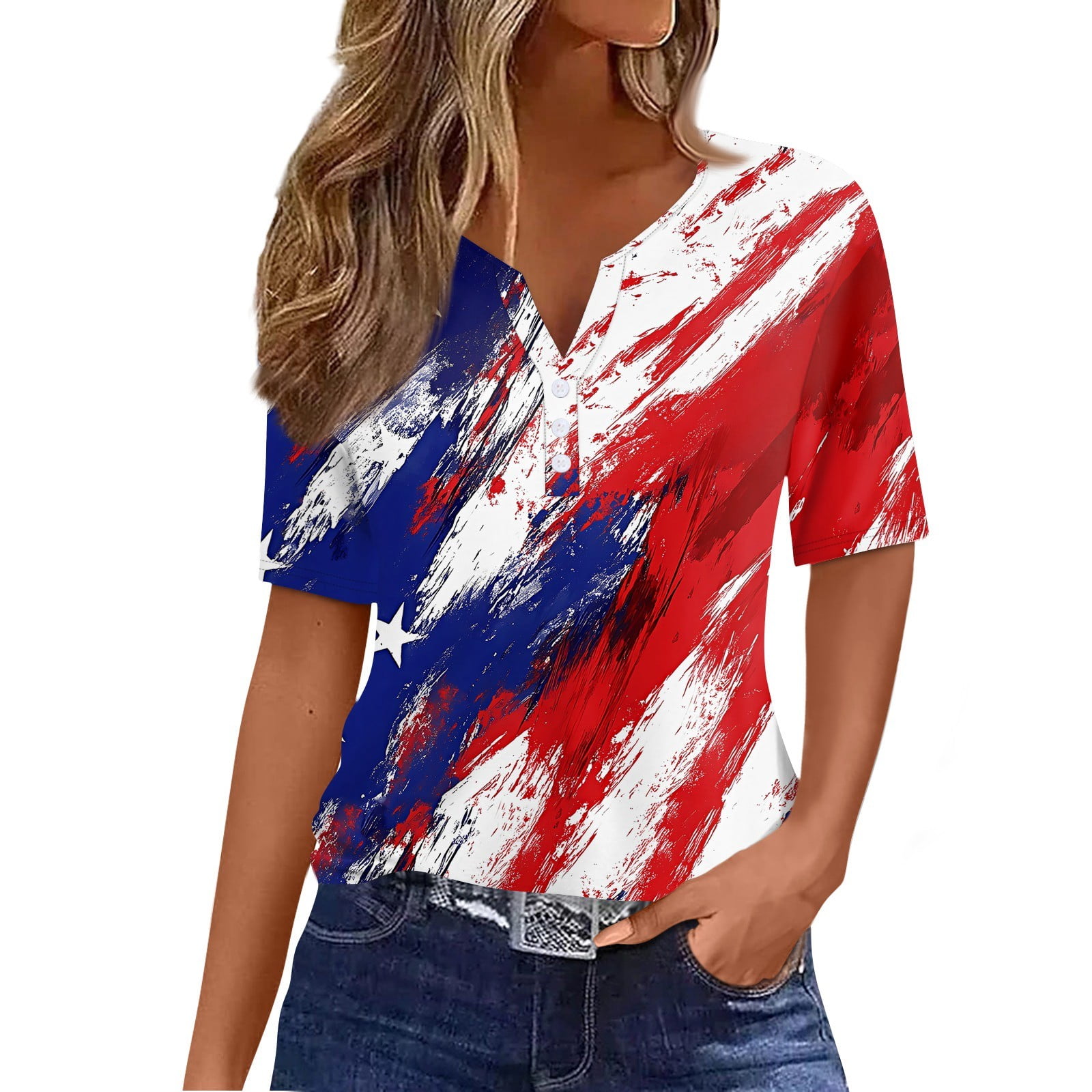 Mlqidk Patriotic Shirts for Women 4th Of July Memorial Day Tops Red ...
