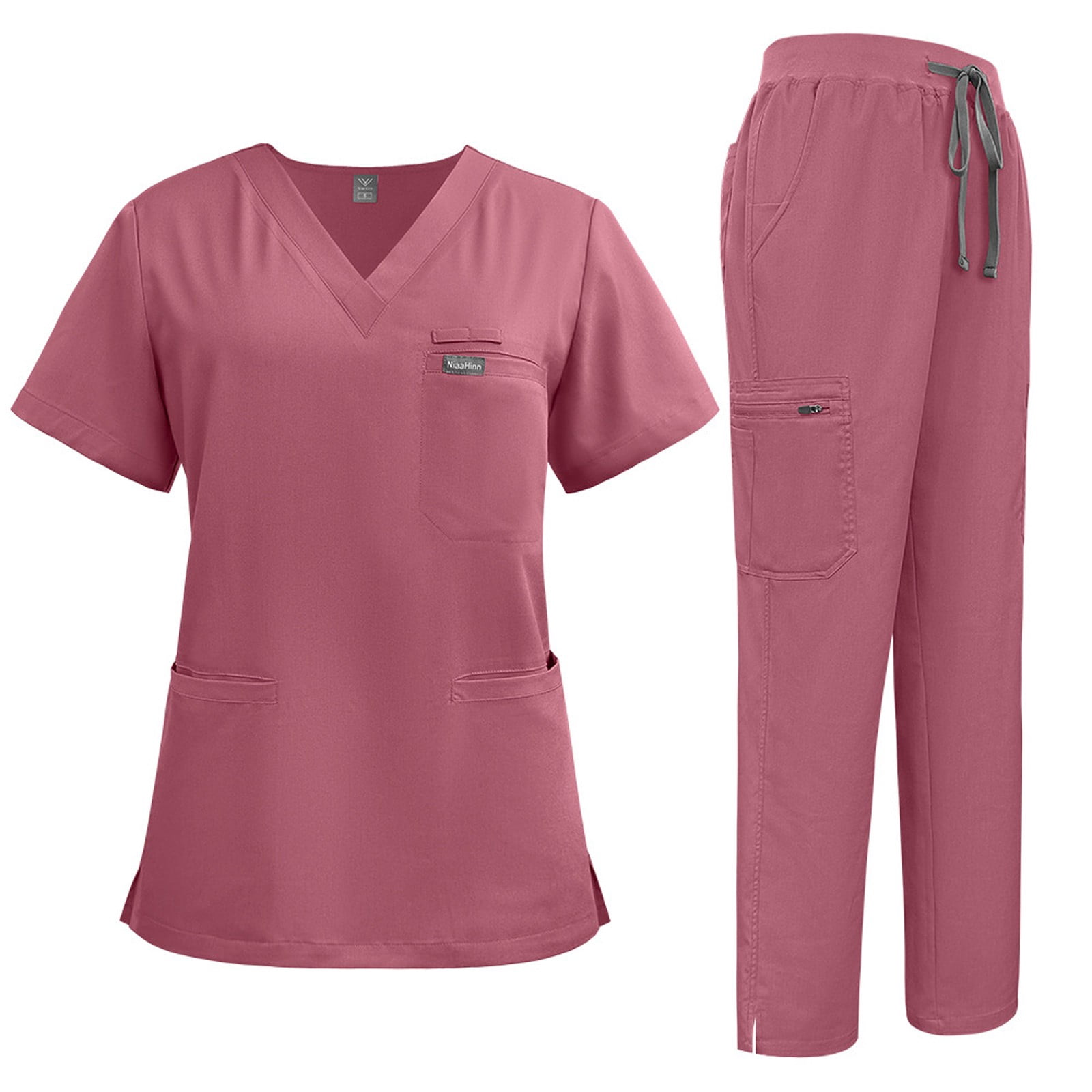 Mlqidk Pink Scrubs Sets for Women Plus Size Medical Scrub Sets Stretchy ...