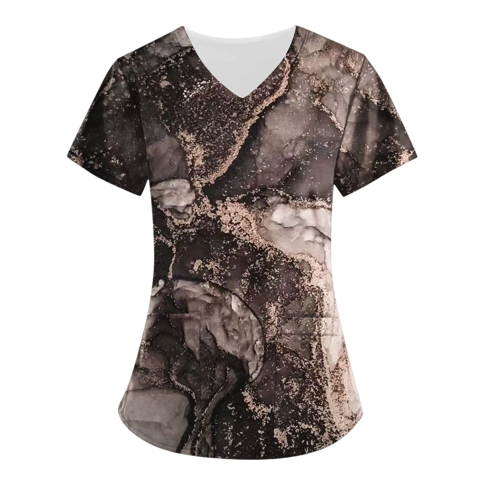 Mlqidk Plus Size Scrub Tops For Women Plus Size Cartoon Marble Printed Scrub Tops V Neck Fun T