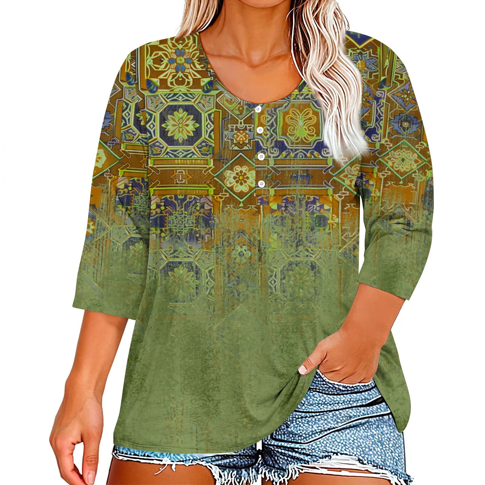 Mlqidk Plus Size Tops for Women 4x-5x Plus Size Spring Tops Button ...