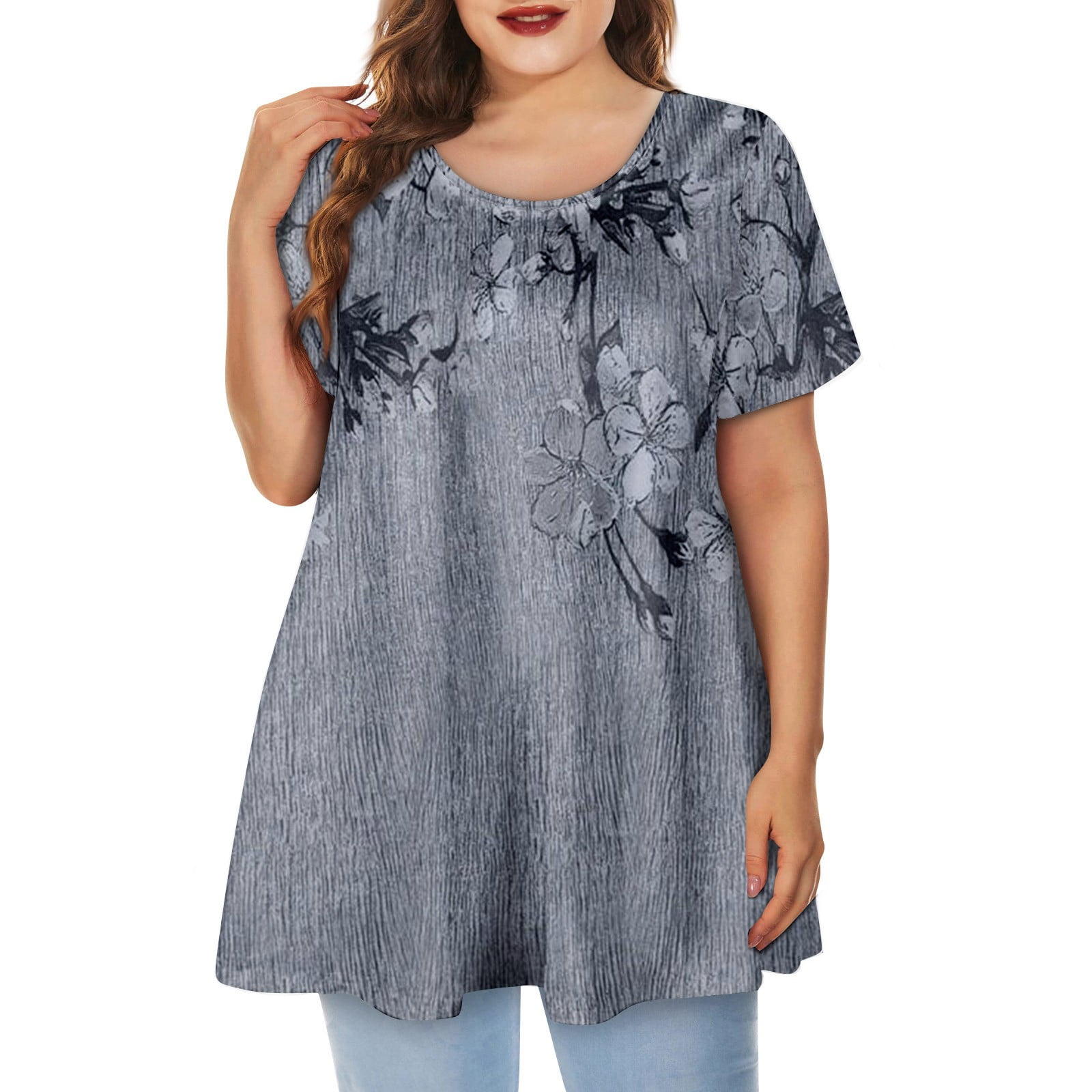 Mlqidk Plus Size Tops for Women 4x-5x Summer Tunic Tops Crew Neck Plus ...