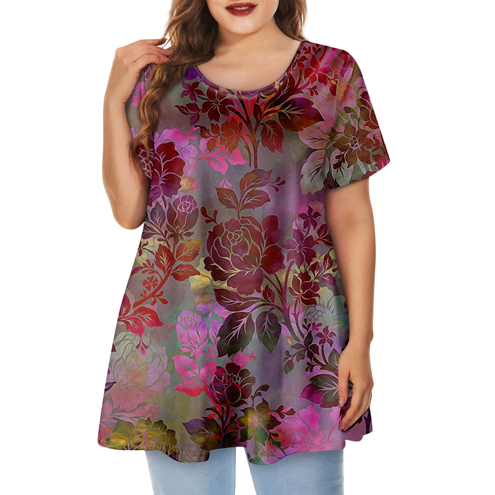 Mlqidk Plus Size Tshirts for Women 4x-5x Plus Tops Crew Neck Plus Size ...