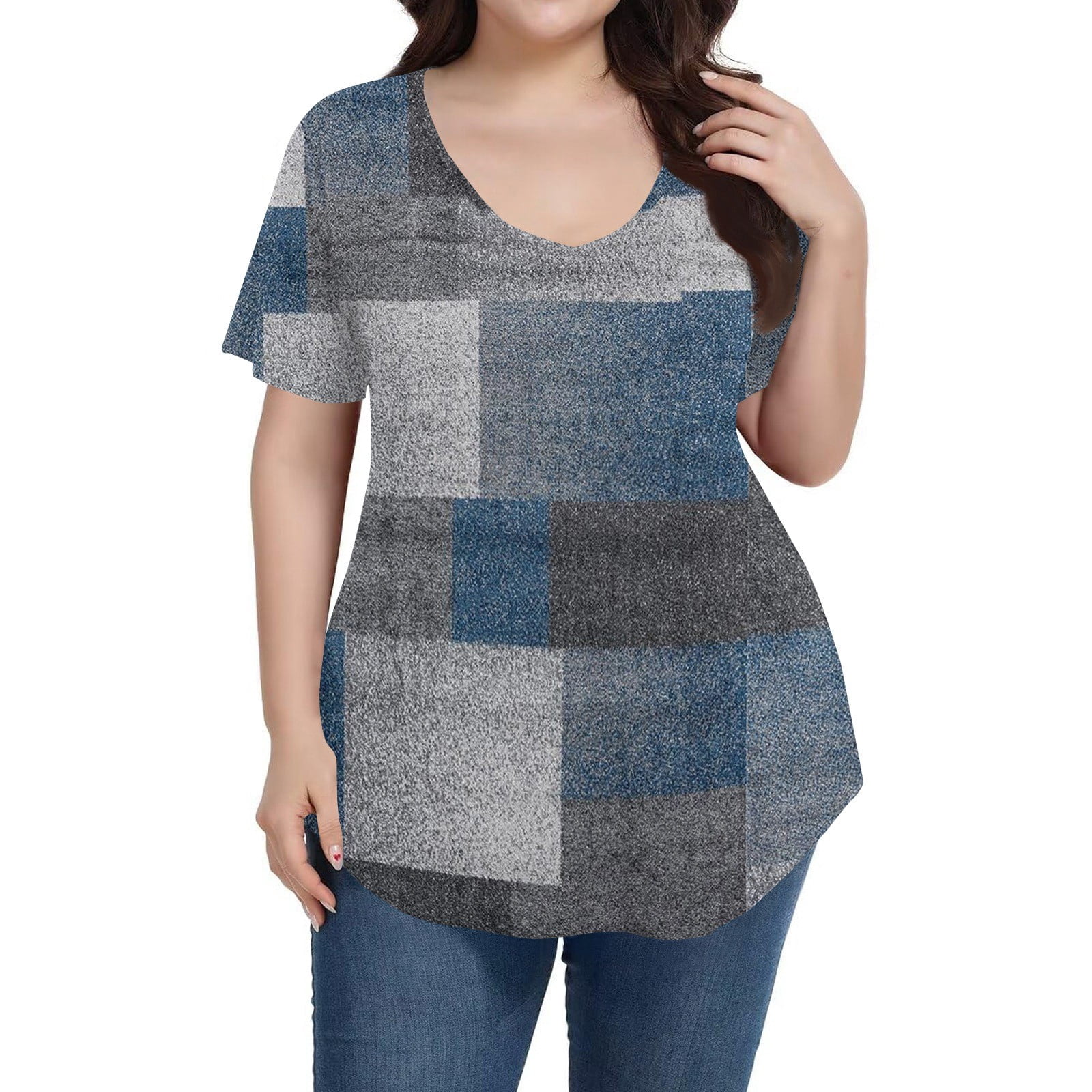 Mlqidk Plus Size Womens Tops Sexy Summer Crew Neck T Shirts Floral ...