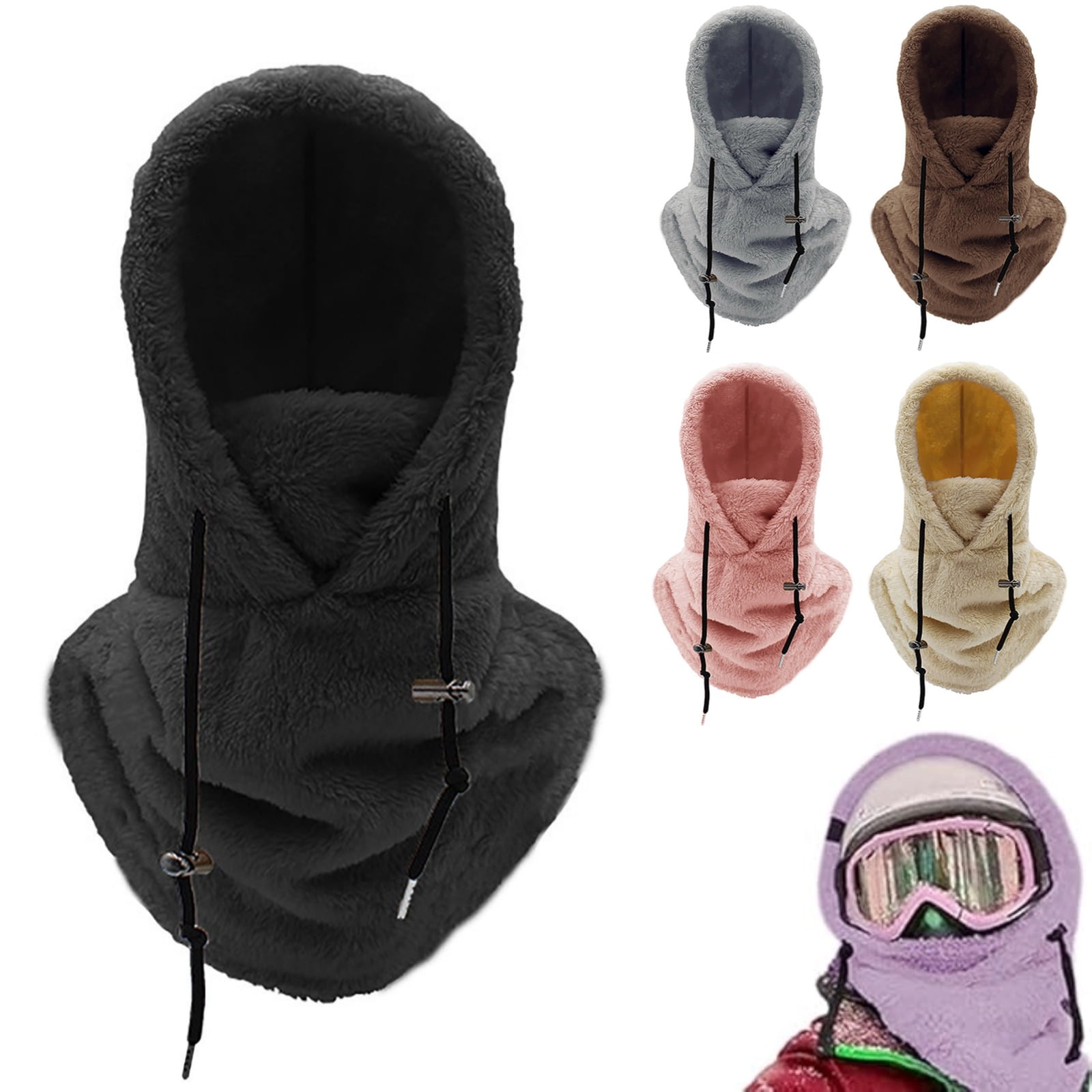 Mlqidk Sherpa Hood Ski Mask for Women Cold Weather Gear Thermal Winter ...