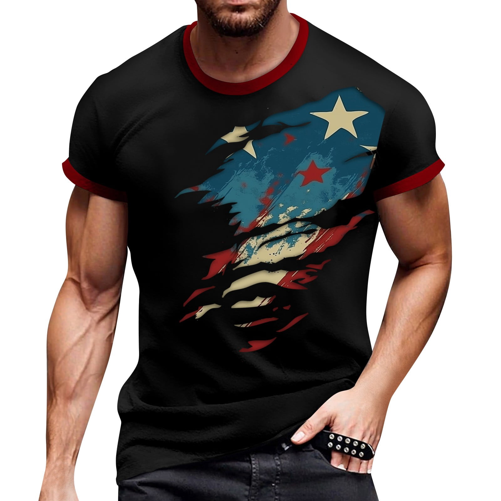 Mlqidk Sky Blue Shirts for Men American Flag 4th Of July Patriotic ...