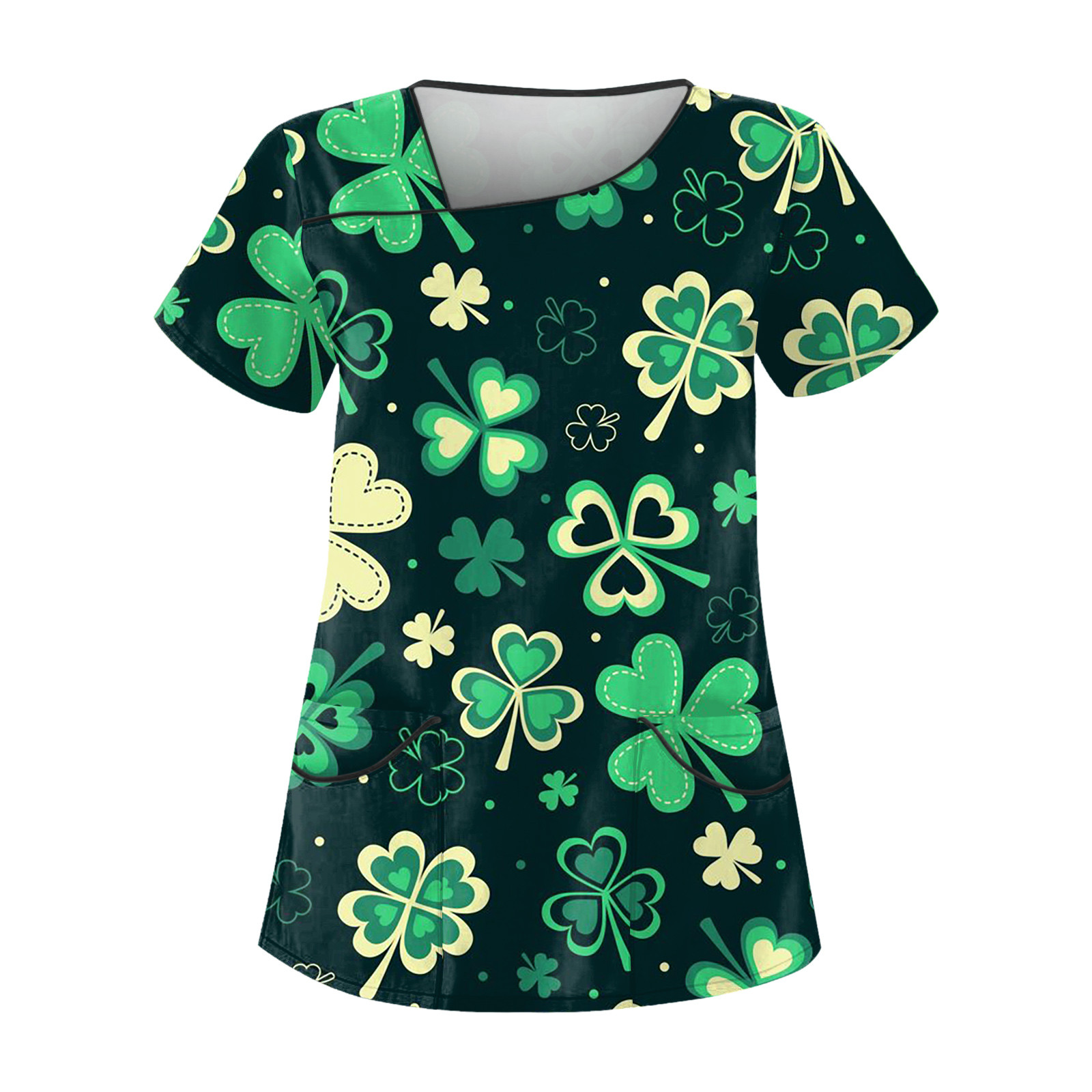 Mlqidk St Patricks Day Printed Scrubs Top for Women Plus Size Short ...
