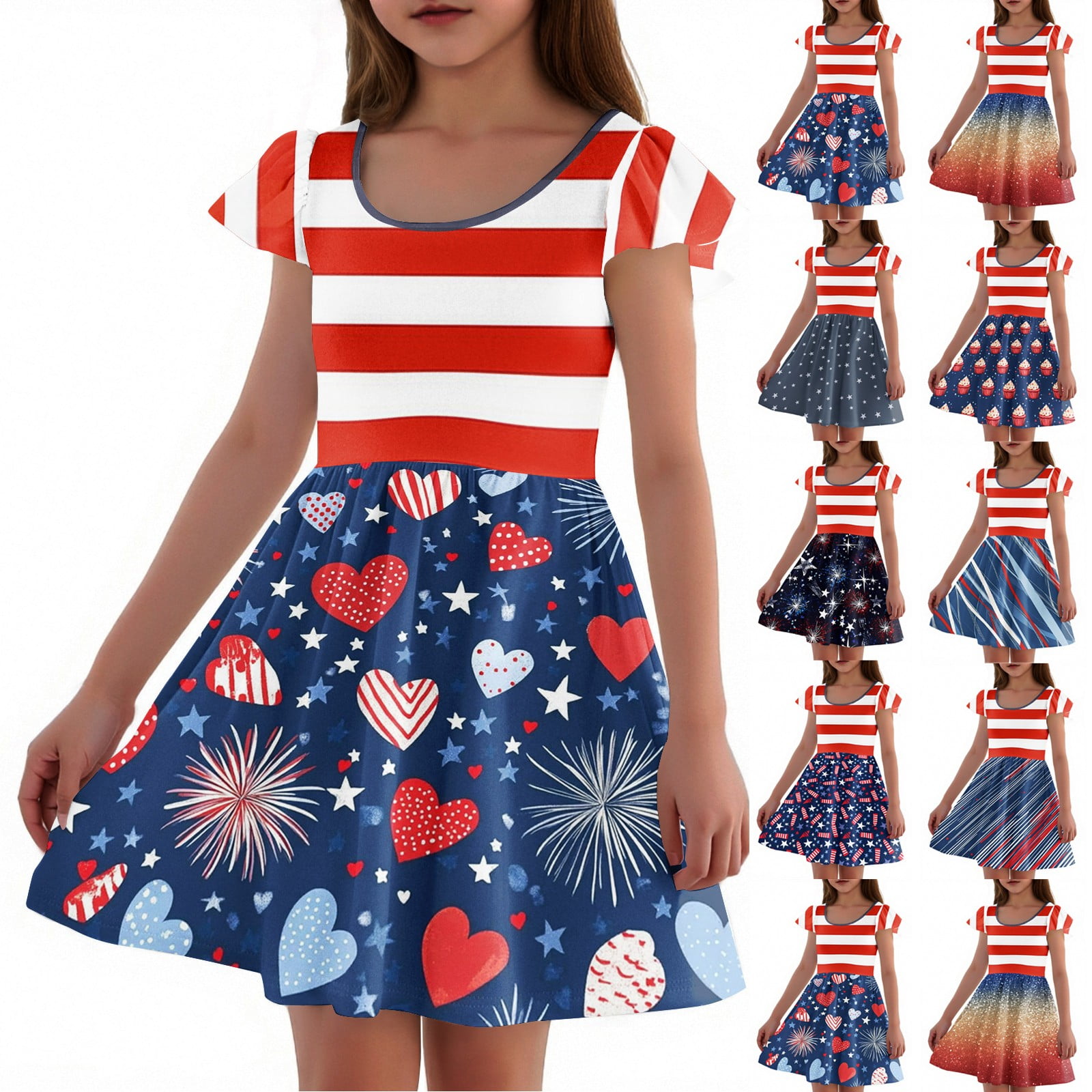 Mlqidk Summer Dresses for Girls 10-12 Size Twirly Short Sleeve American ...