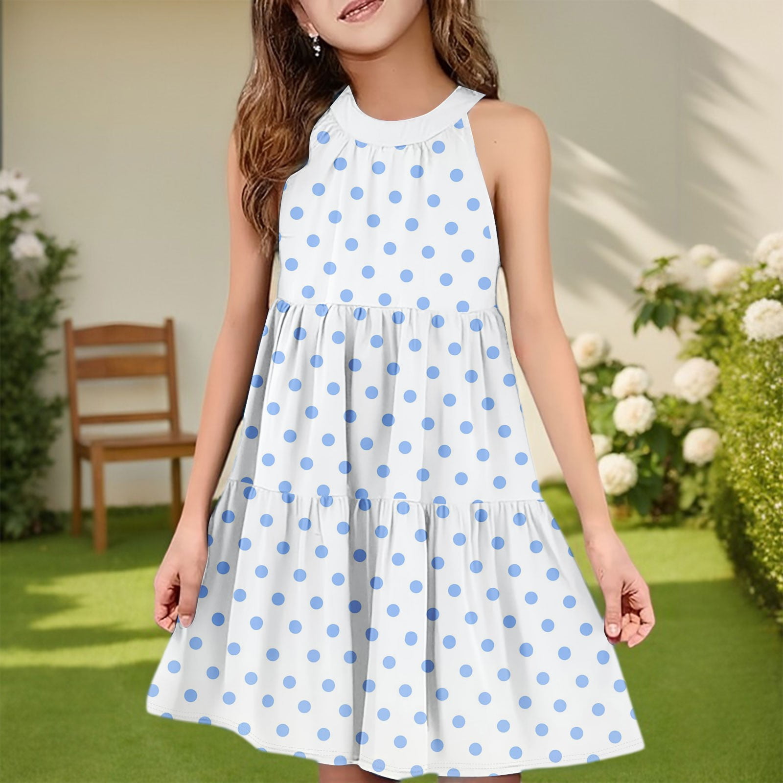 Mlqidk Summer Dresses for Girls 2025 Size 10-12 Crew Neck Sleeveless Ruffle Dress Summer Girl ...