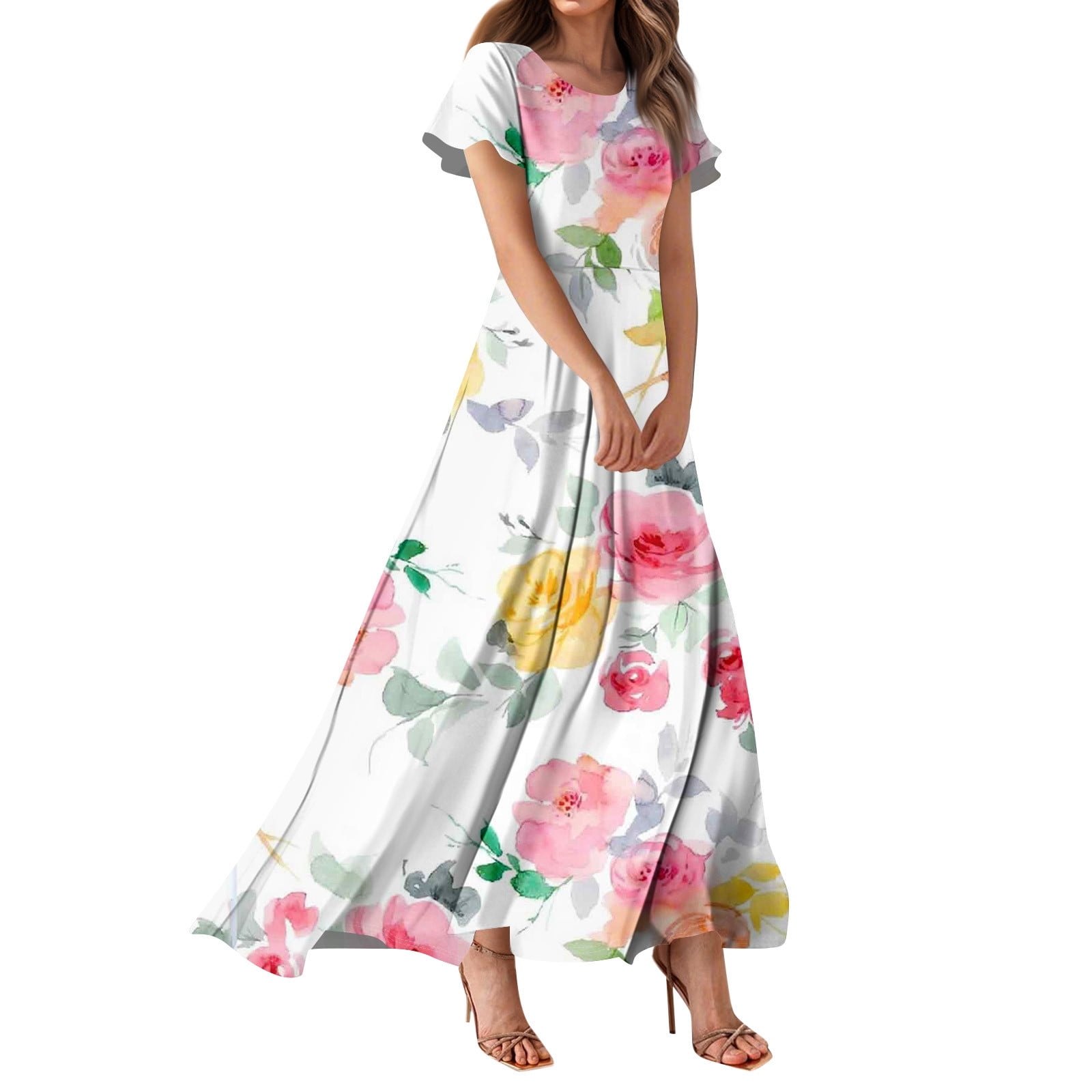Mlqidk Summer Dresses for Women 2025 Boho Floral Print Maxi Dresses ...