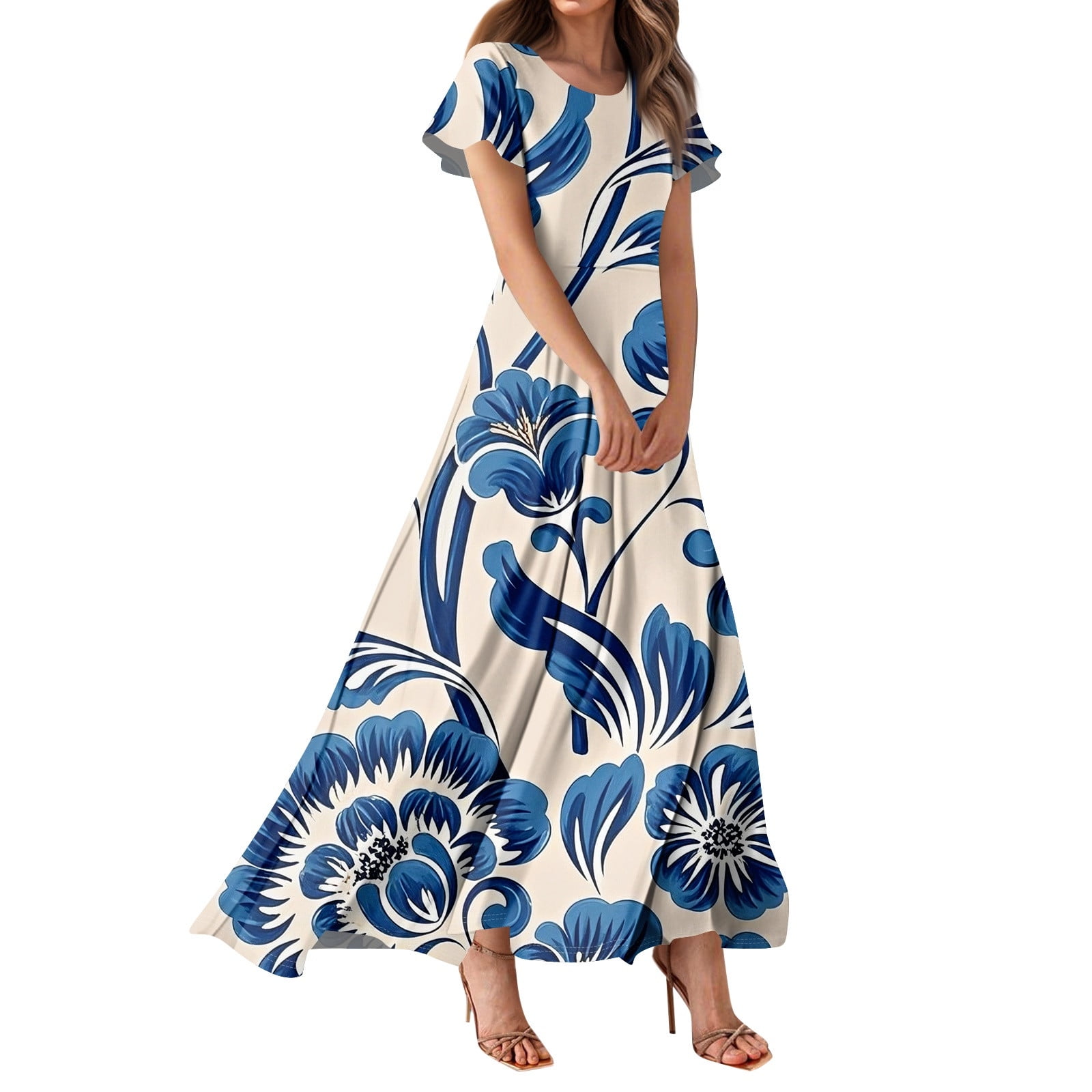 Mlqidk Summer Dresses for Women 2025 Casual Floral Print Maxi Dresses ...