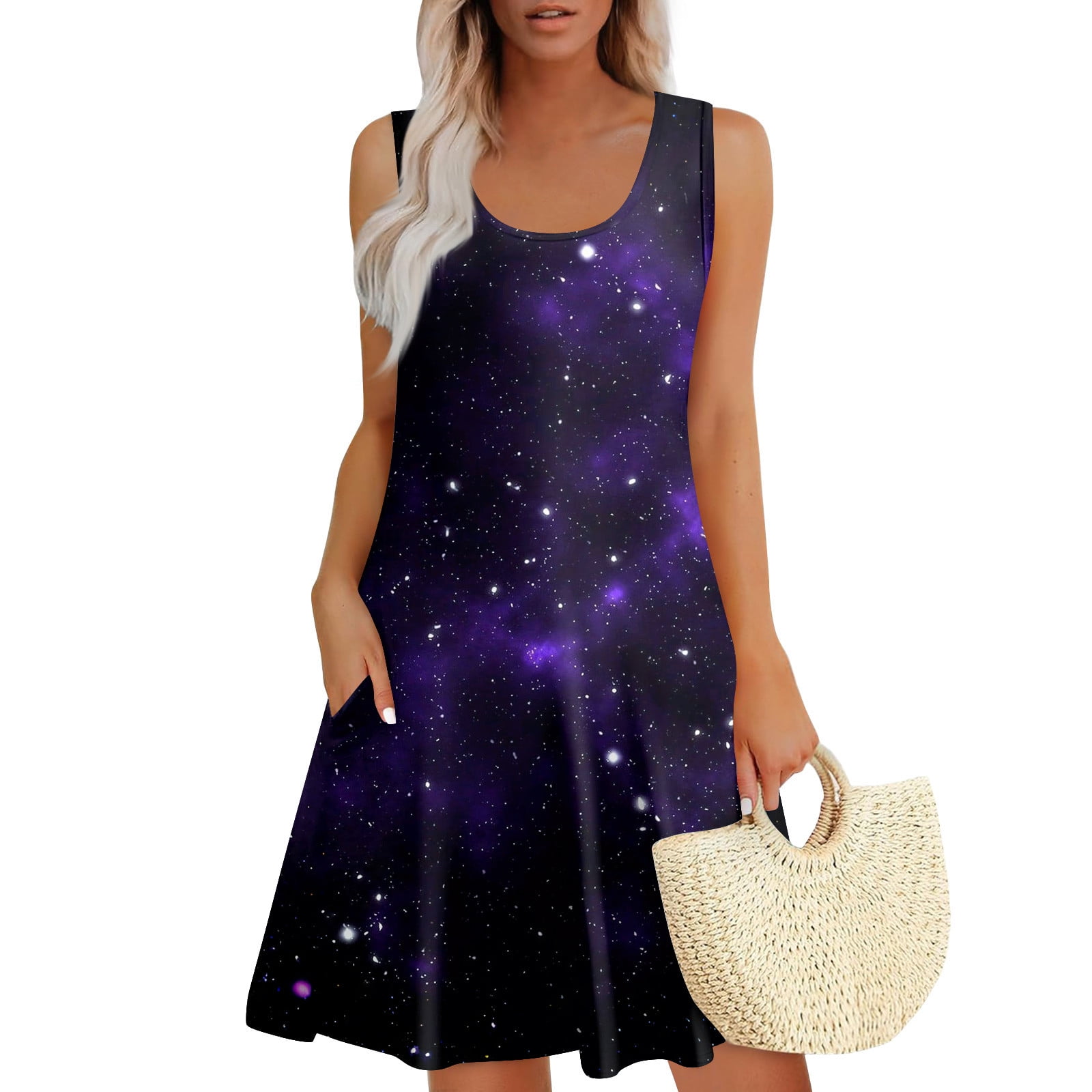 Mlqidk Summer Dresses for Women 2025 Casual Scoop Neck Flutter Sleeveless Mini Dresses Boho ...