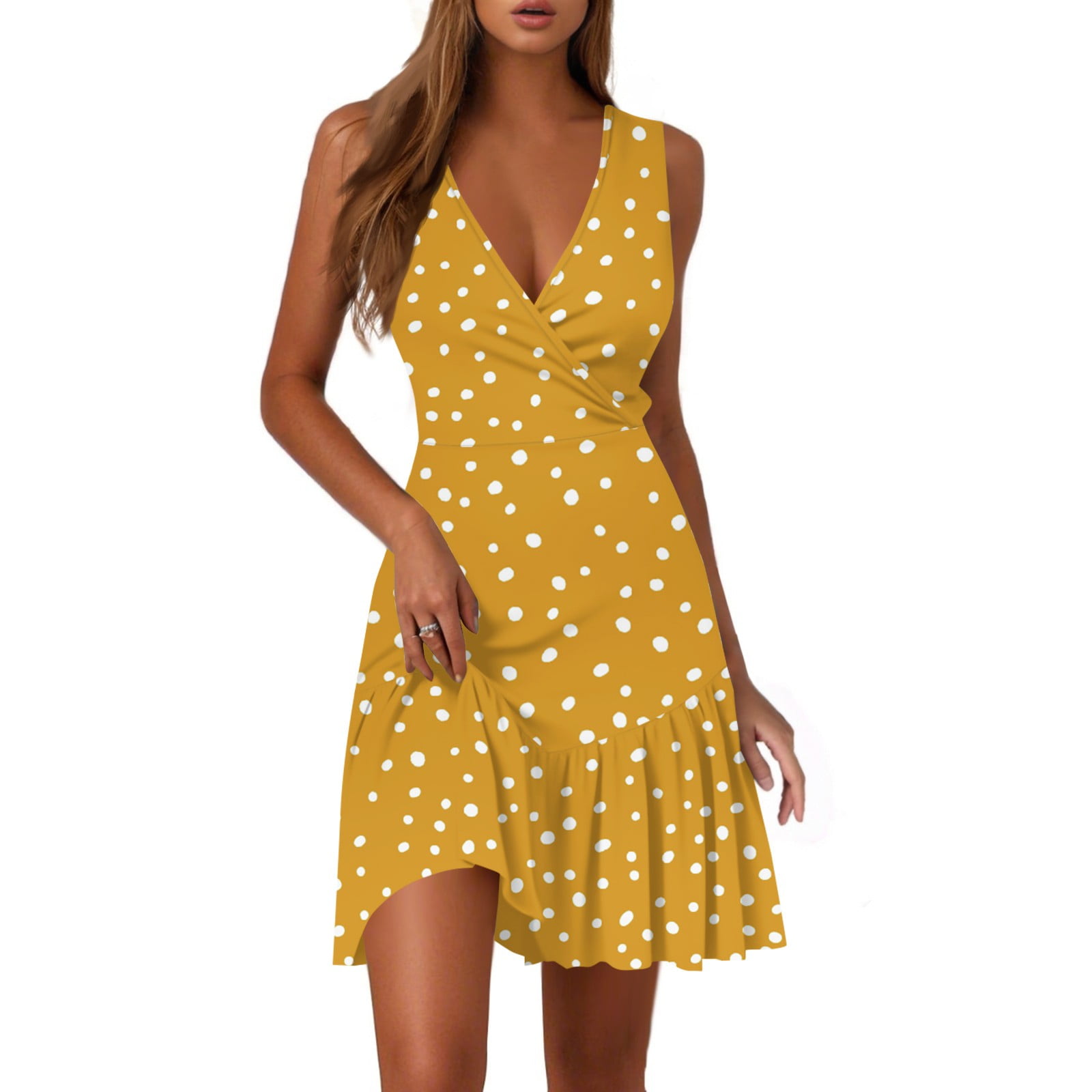 Mlqidk Summer Dresses for Women Casual V Neck A Line Sleeveless Dress ...