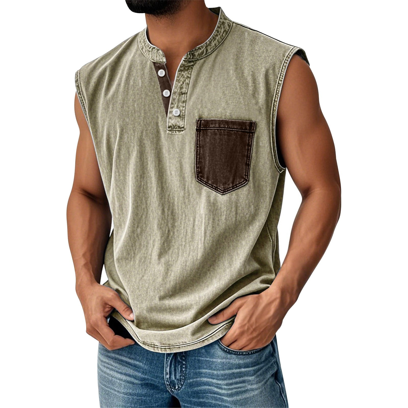 Mlqidk Summer Tops 2025 Men's Polo Shirt Muscle Button Down Sleeveless ...
