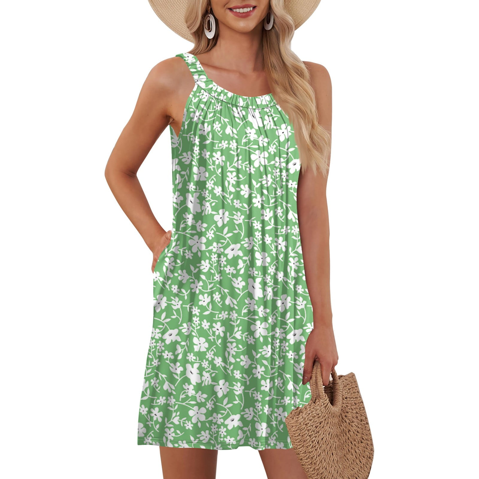 Mlqidk Sundresses for Women 2025 Casual Spaghetti Strap Smocked Short ...