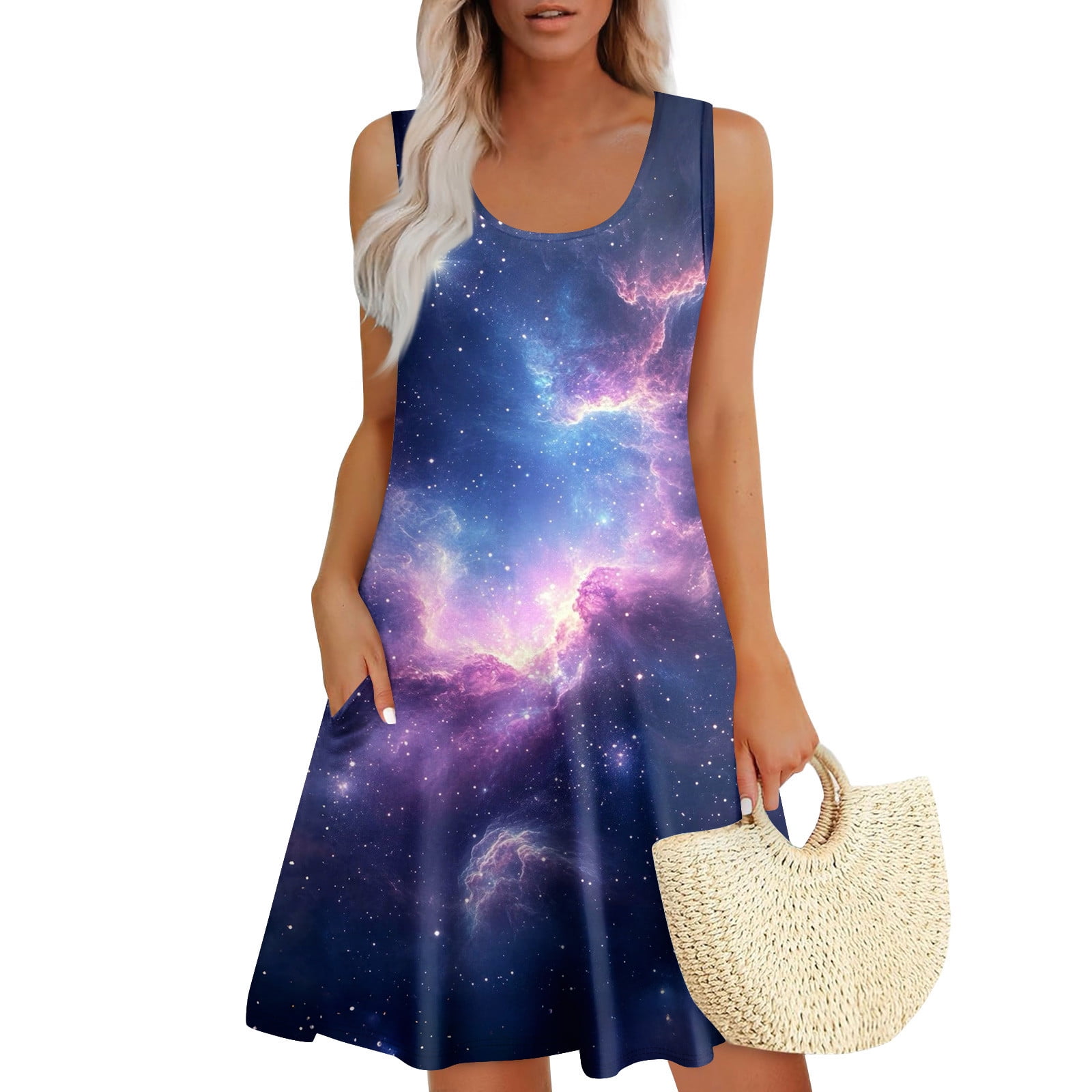 Mlqidk Sundresses for Women Boho Floral Scoop Neck Mini Dresses Casual ...