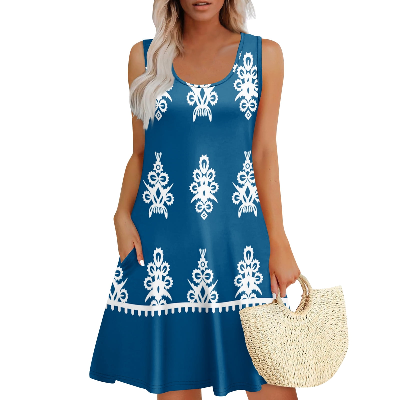 Mlqidk Sundresses for Women Casual Scoop Neck Flutter Sleeveless Mini ...