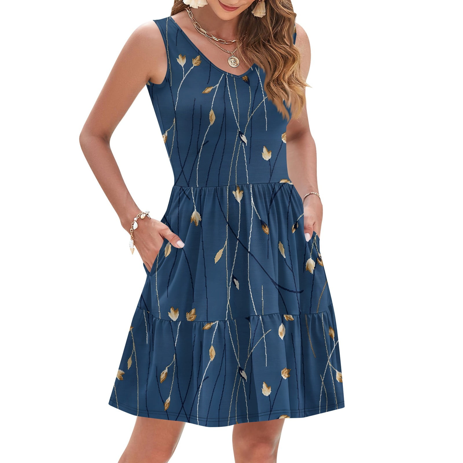 Mlqidk Sundresses for Women 2025 Casual Short Dress with Pockets Flowy ...