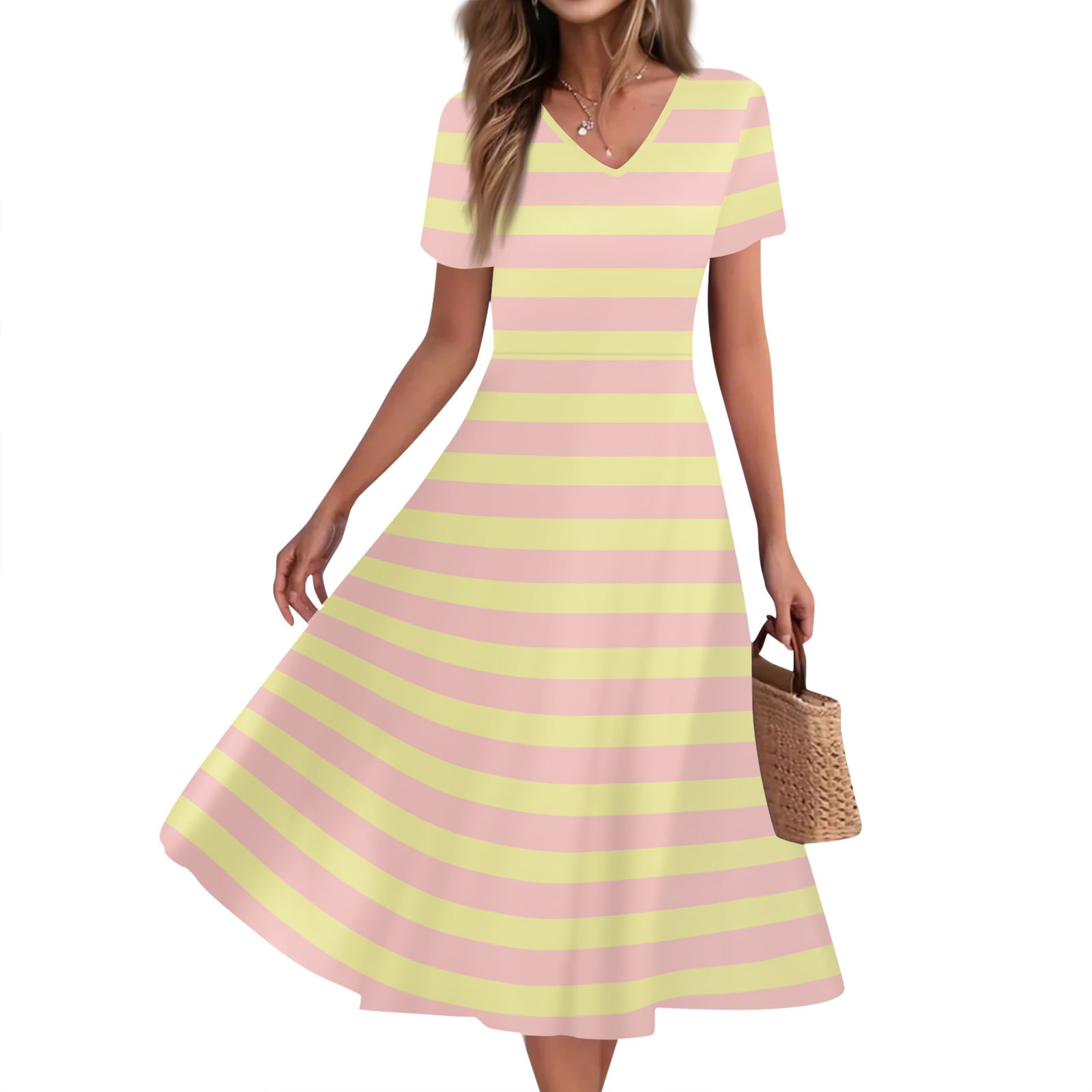 Mlqidk Sundresses for Women Casual V Neck Short Sleeve Maxi Dresses ...