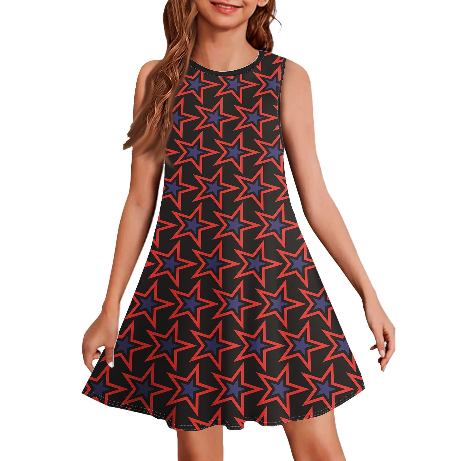 Mlqidk Black Dresses for Girls 10-12 Size Sleeveless American Flag ...