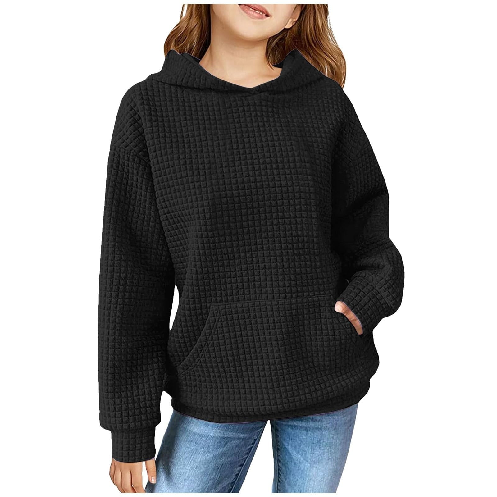 Mlqidk Teen Girls Hoodie Preppy Clothes Waffle Hoodies Size 10-12 Long ...