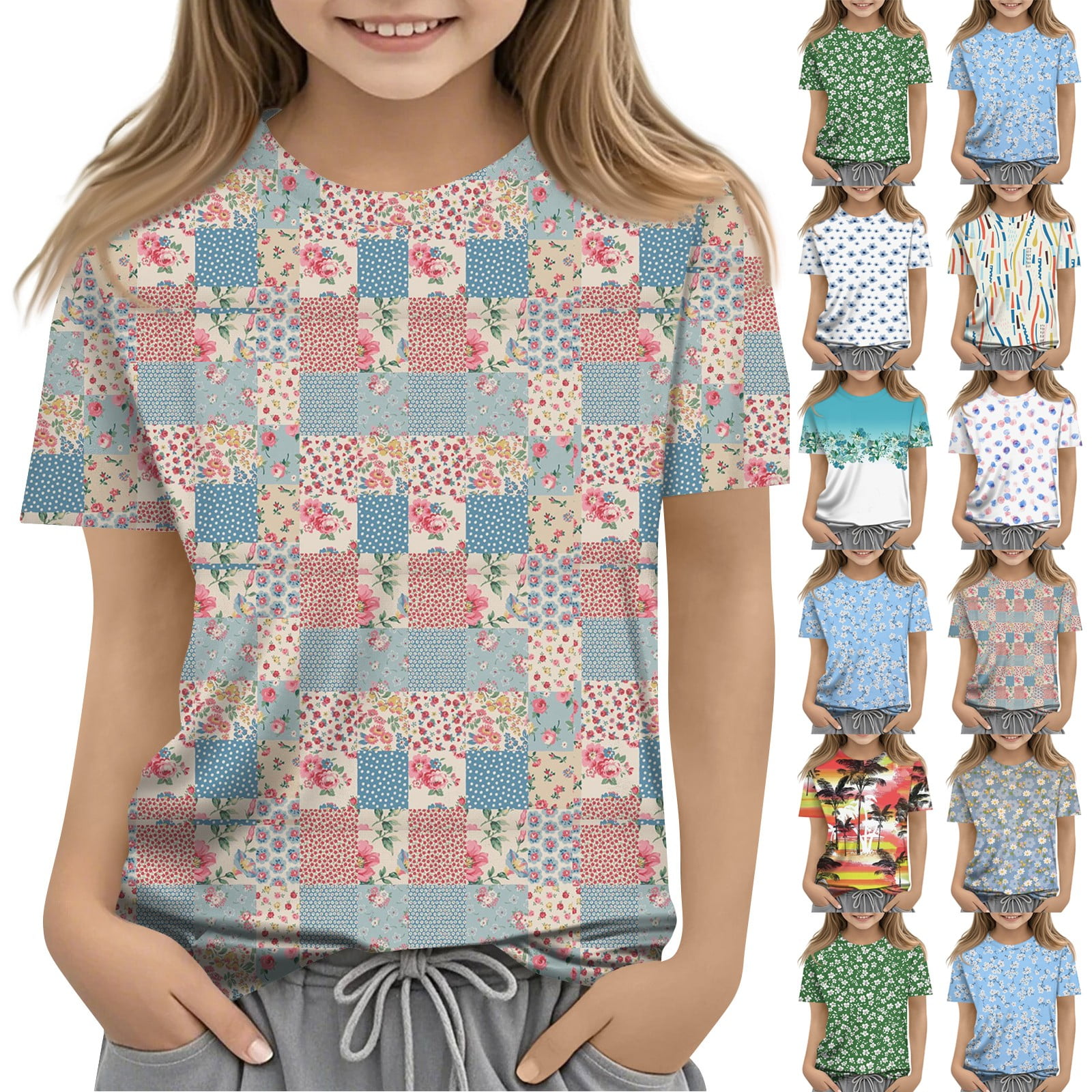 Mlqidk Tops for Girls Size 10-12 Casual Short Sleeve Tee Tops Summer ...